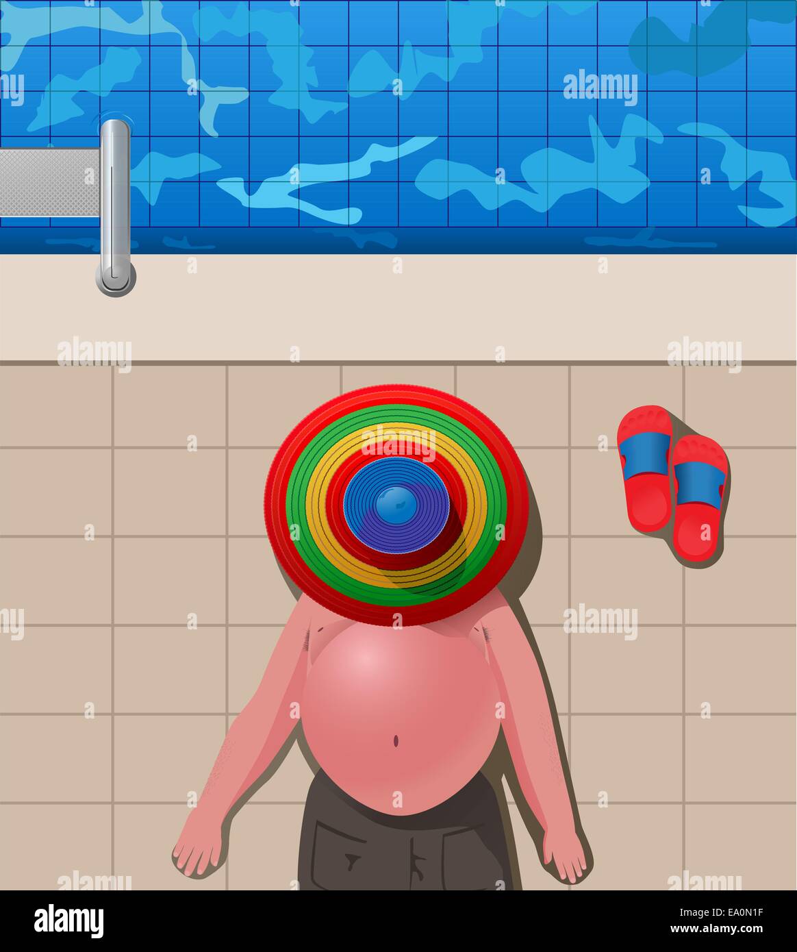 vector illustration of fat man lying under the sombrero by the swimming ...