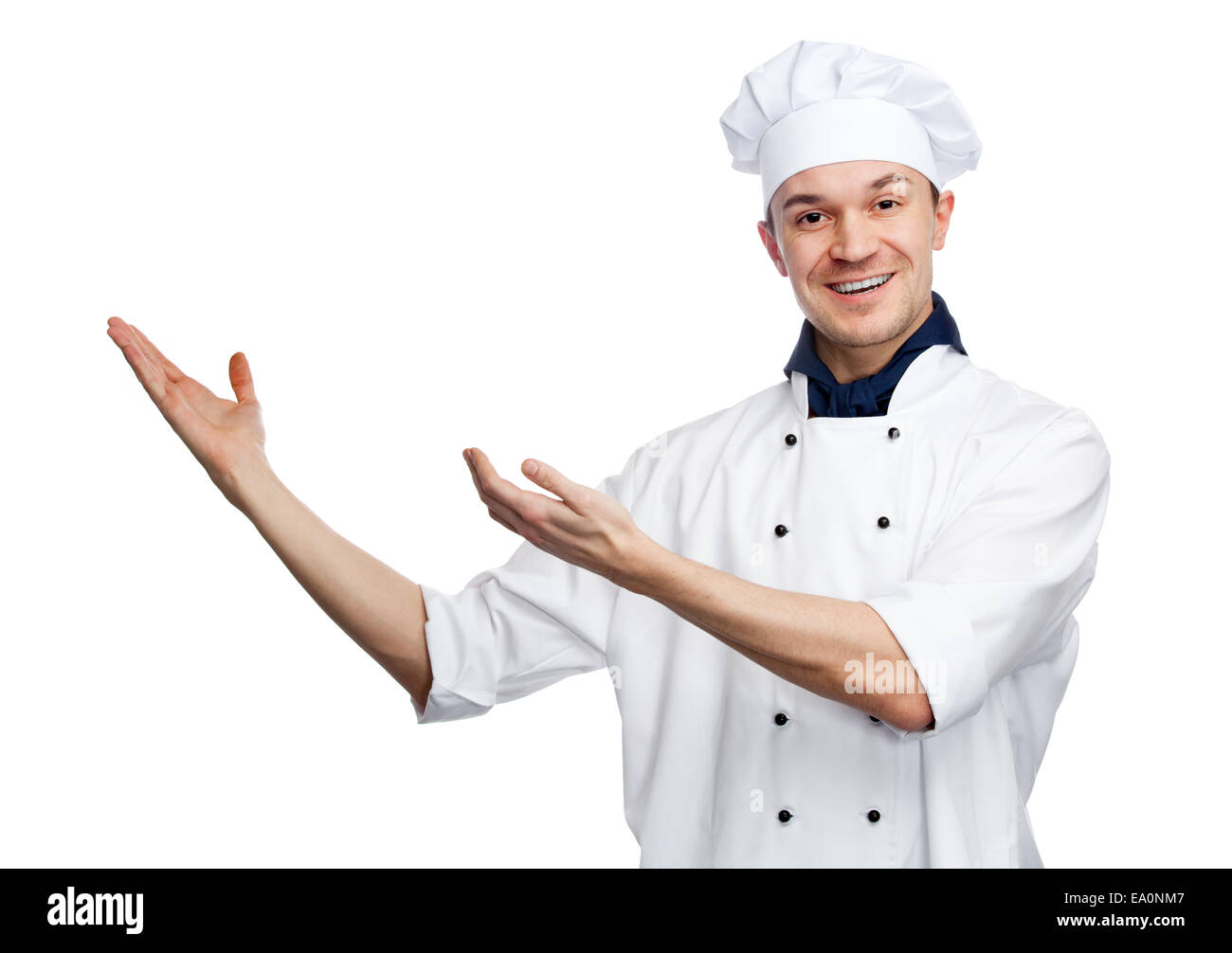 happy chef with welcoming gesture Stock Photo - Alamy