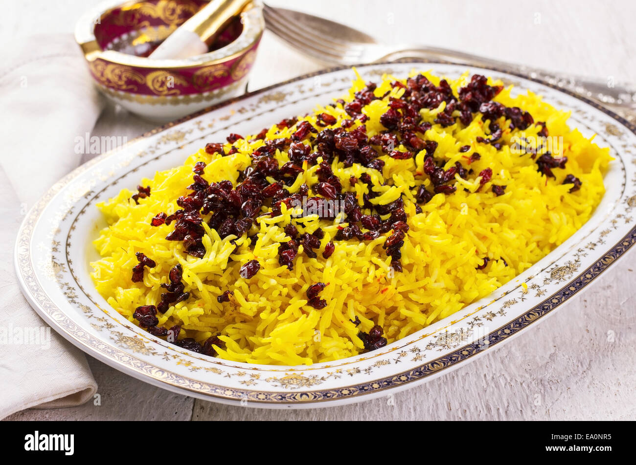 sereshk polo - persian rice with berberis Stock Photo - Alamy