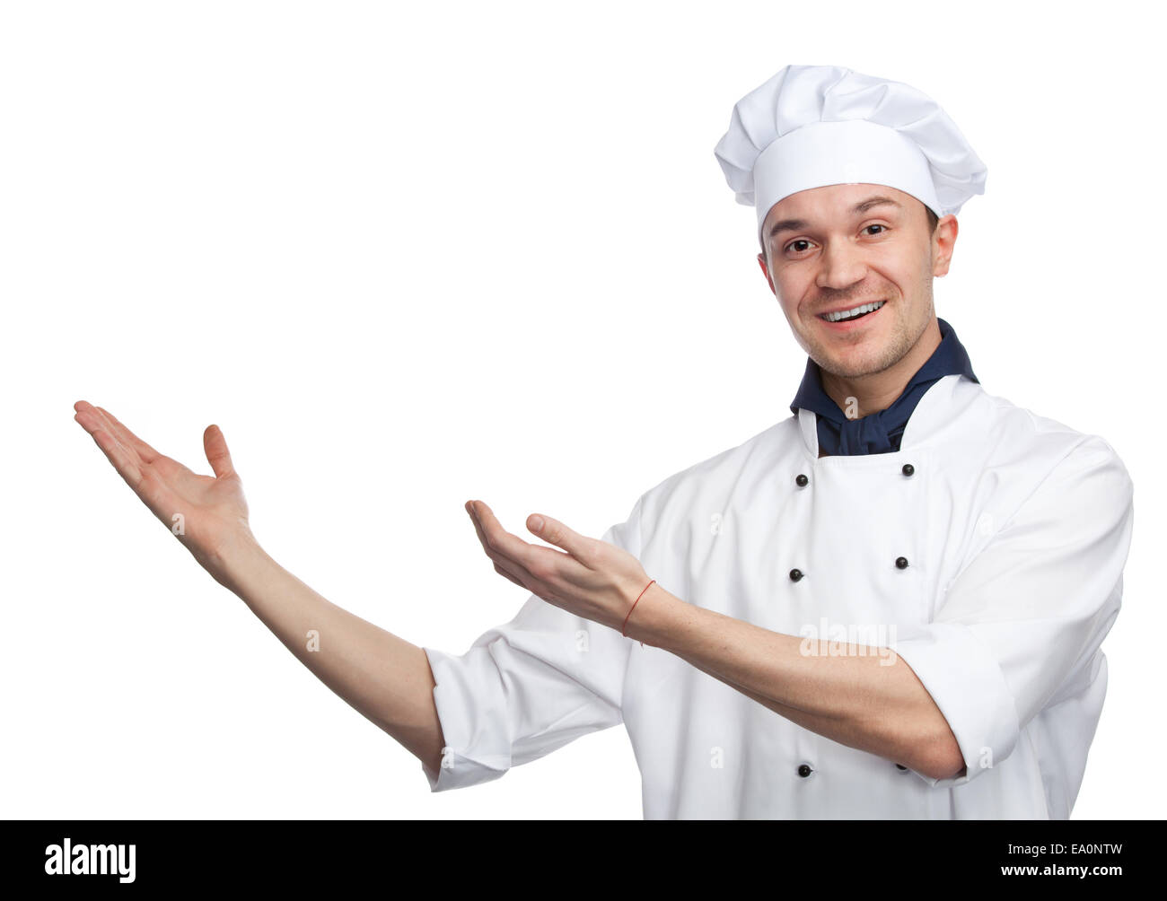 happy chef with welcoming gesture Stock Photo - Alamy