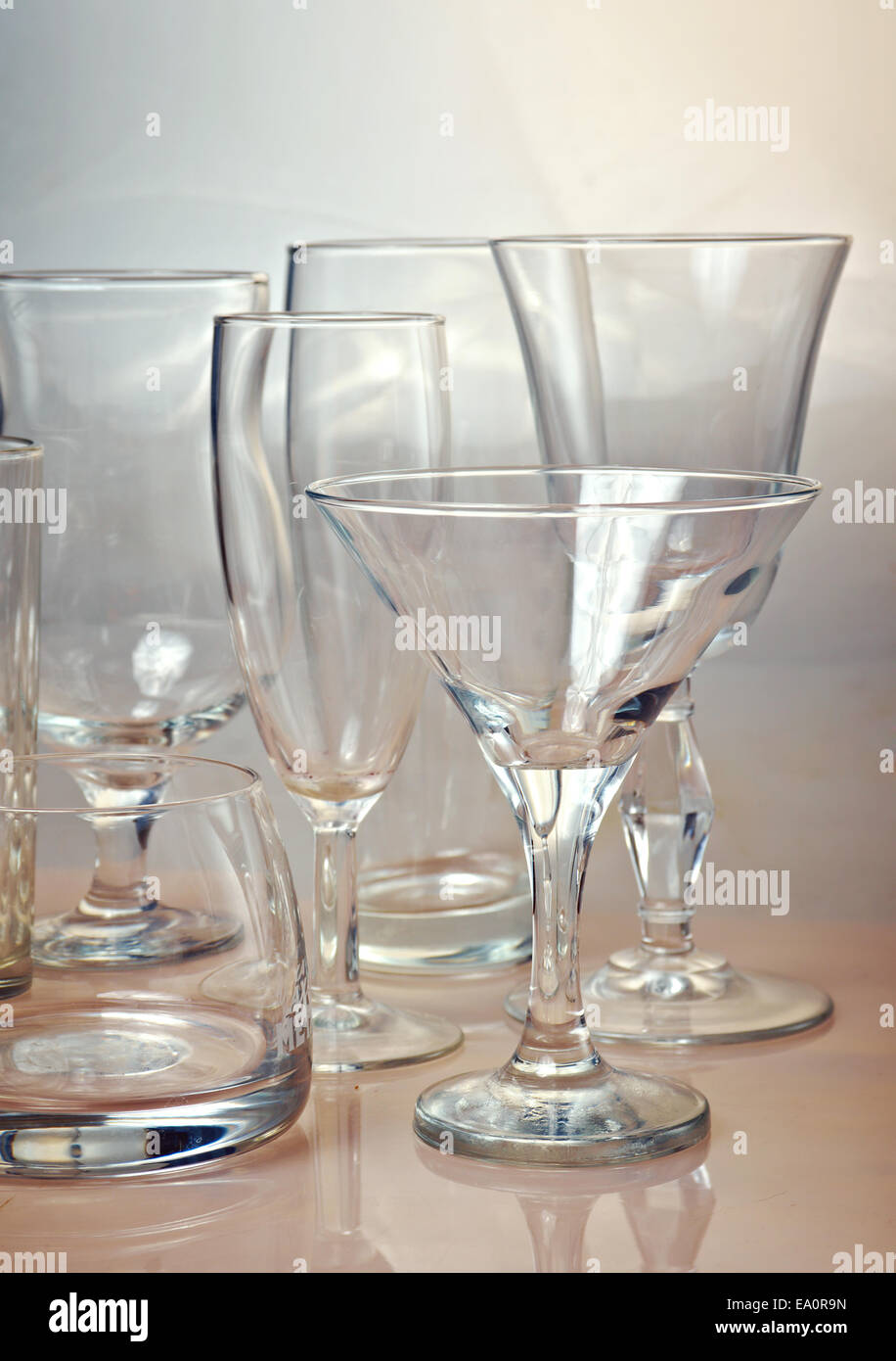 Clean empty glassware collection Stock Photo - Alamy