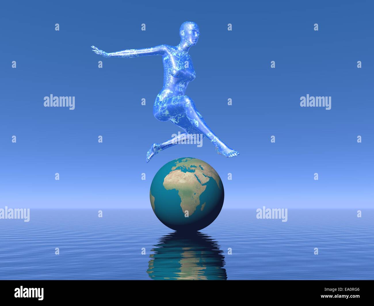 Female jumping upon earth - 3D render Stock Photo - Alamy