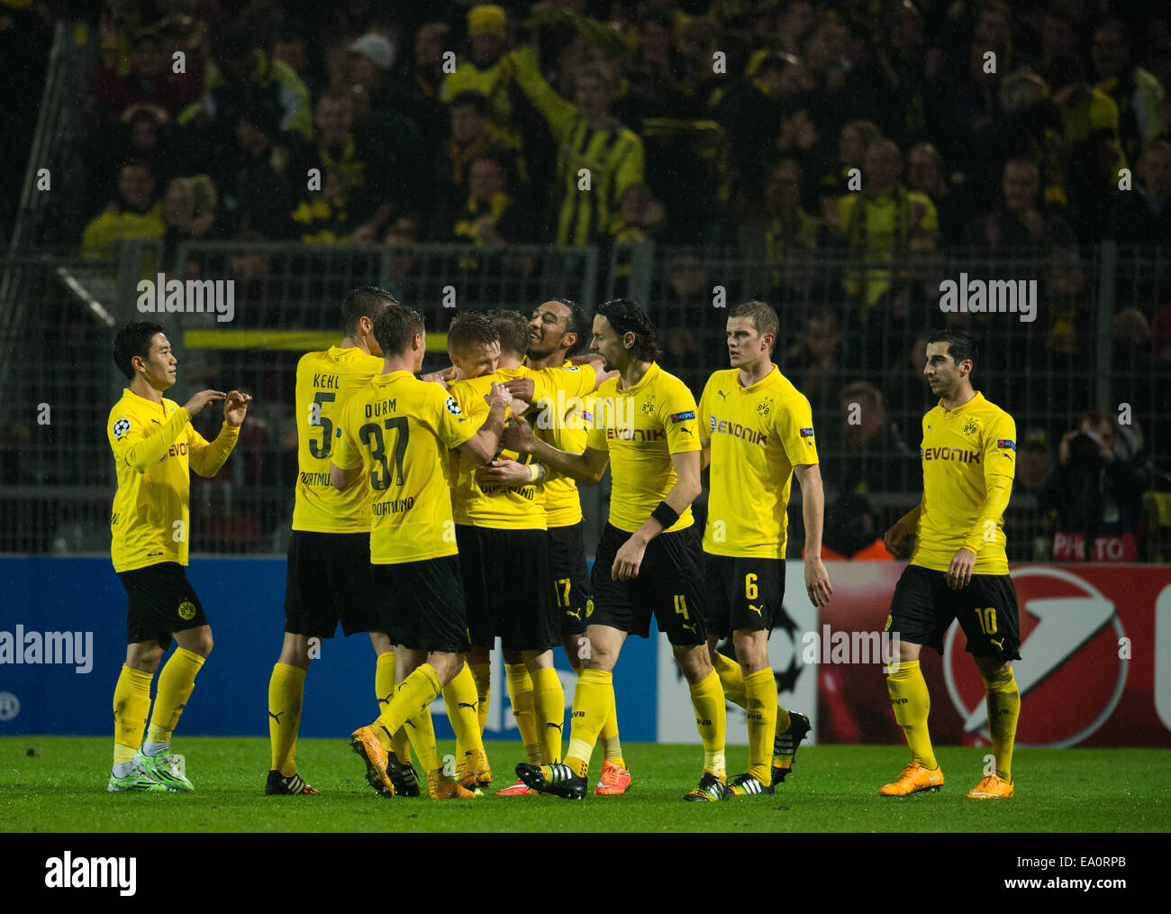 Dortmund, Germany. 4th Nov, 2014. Dortmund's Marco Reus cheers with his ...