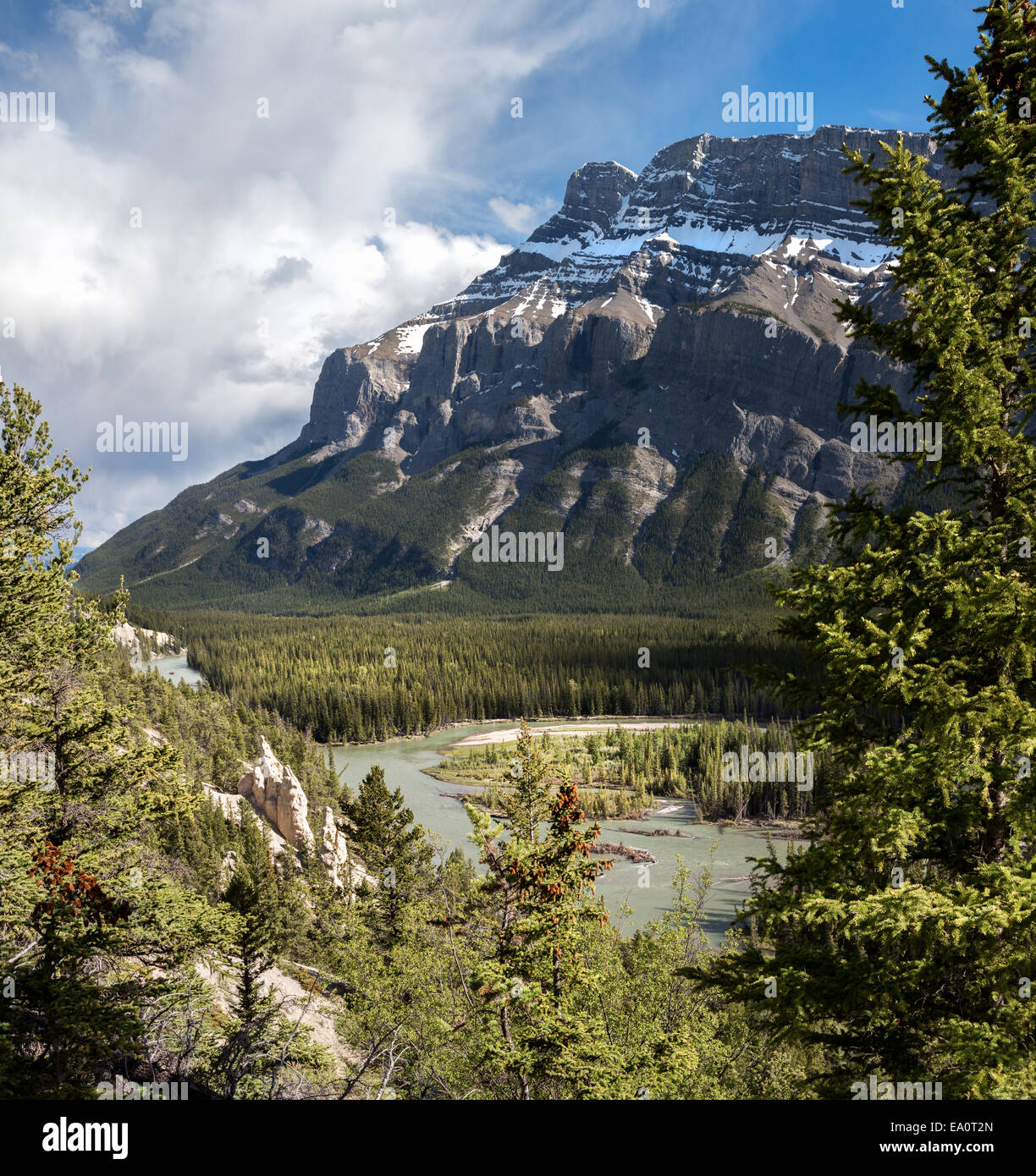 Rock Hoodoos and Mt Rundle, Banff National Park, Alberta, Canada, North ...