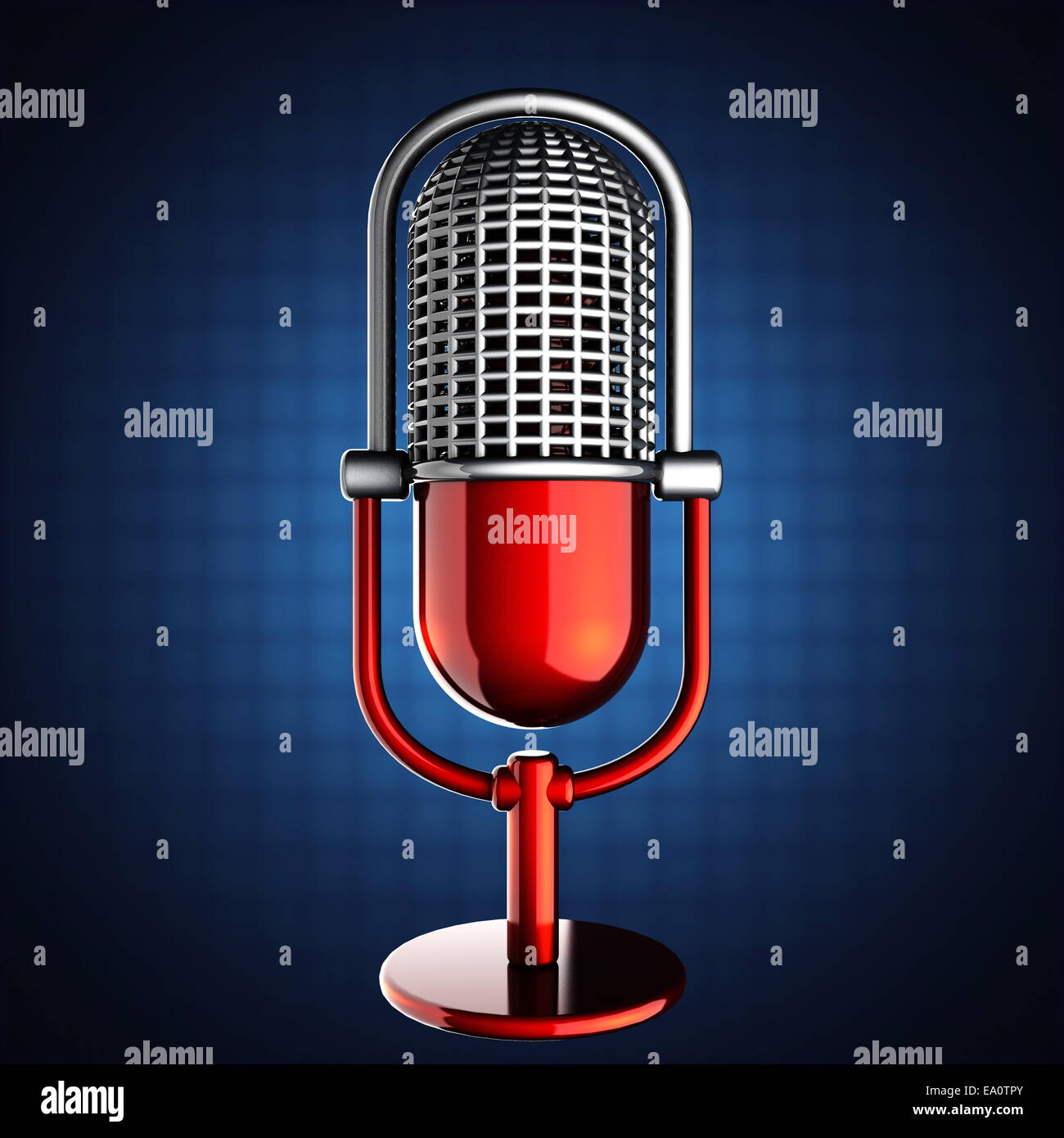 Retro microphone on blue background Stock Photo - Alamy