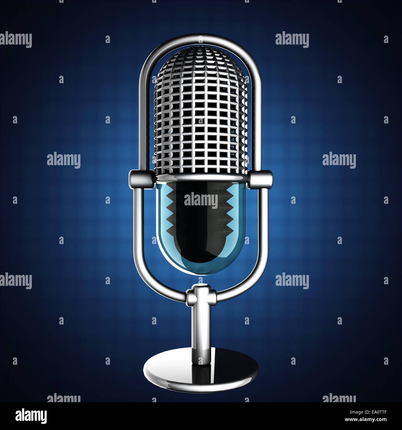 Retro microphone on blue background Stock Photo - Alamy