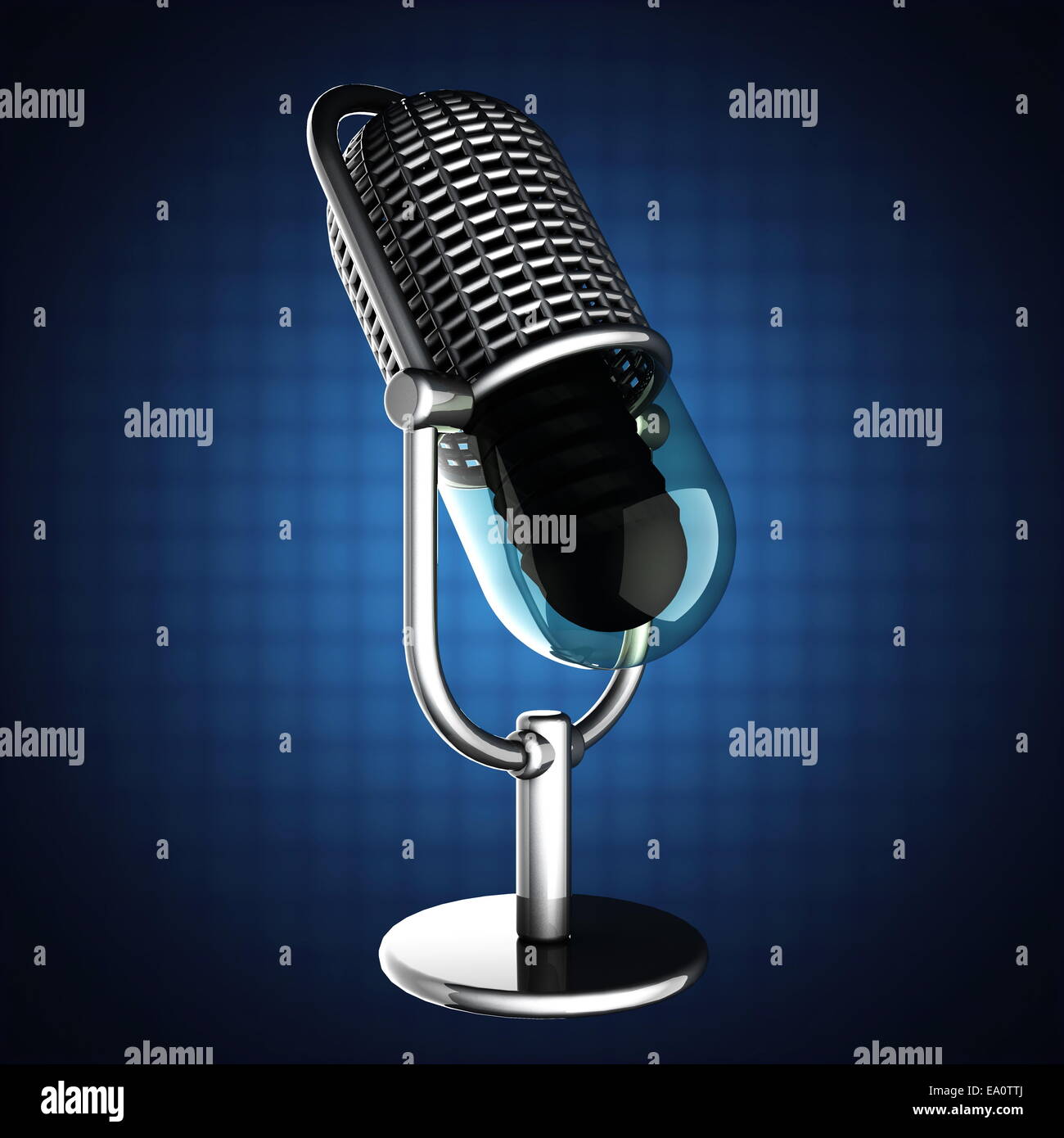 Retro microphone on blue background Stock Photo - Alamy