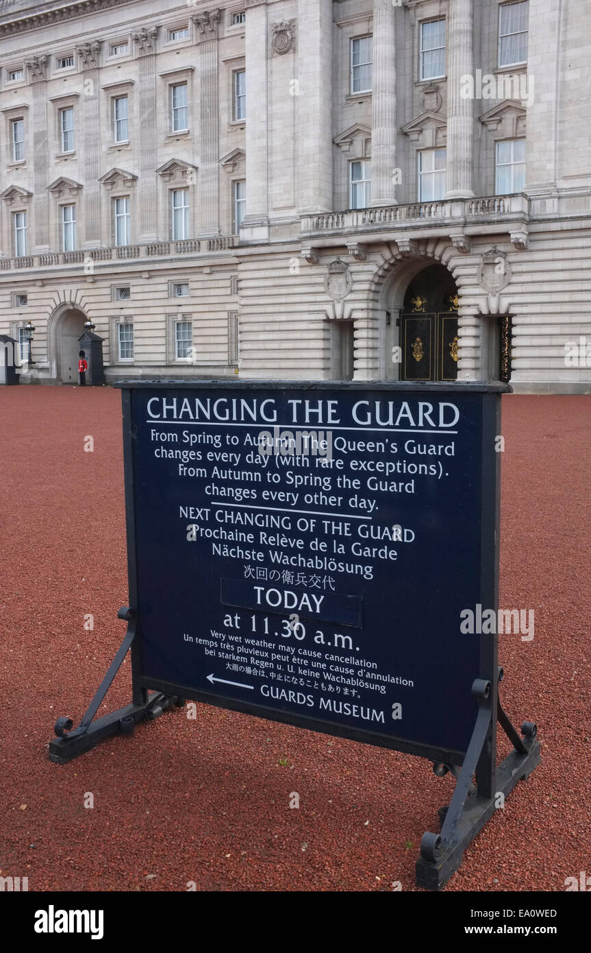 London, England. Information sign outside Buckingham Palace with ...