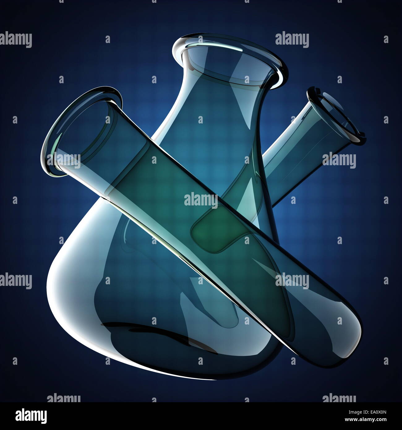 Laboratory glassware on blue background Stock Photo - Alamy