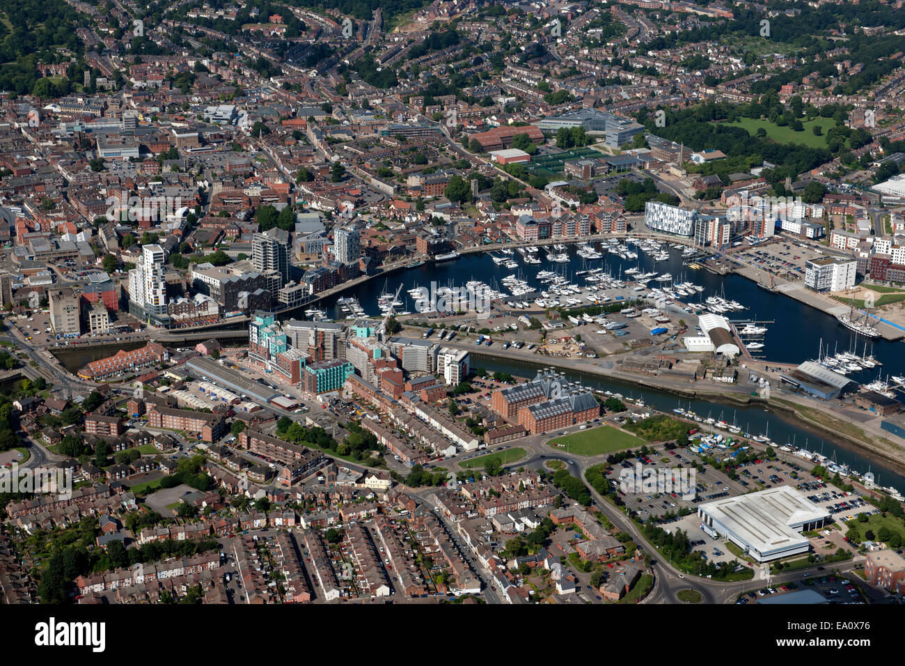 An aerial view of Ipswich Suffolk with the town centre, Football ...
