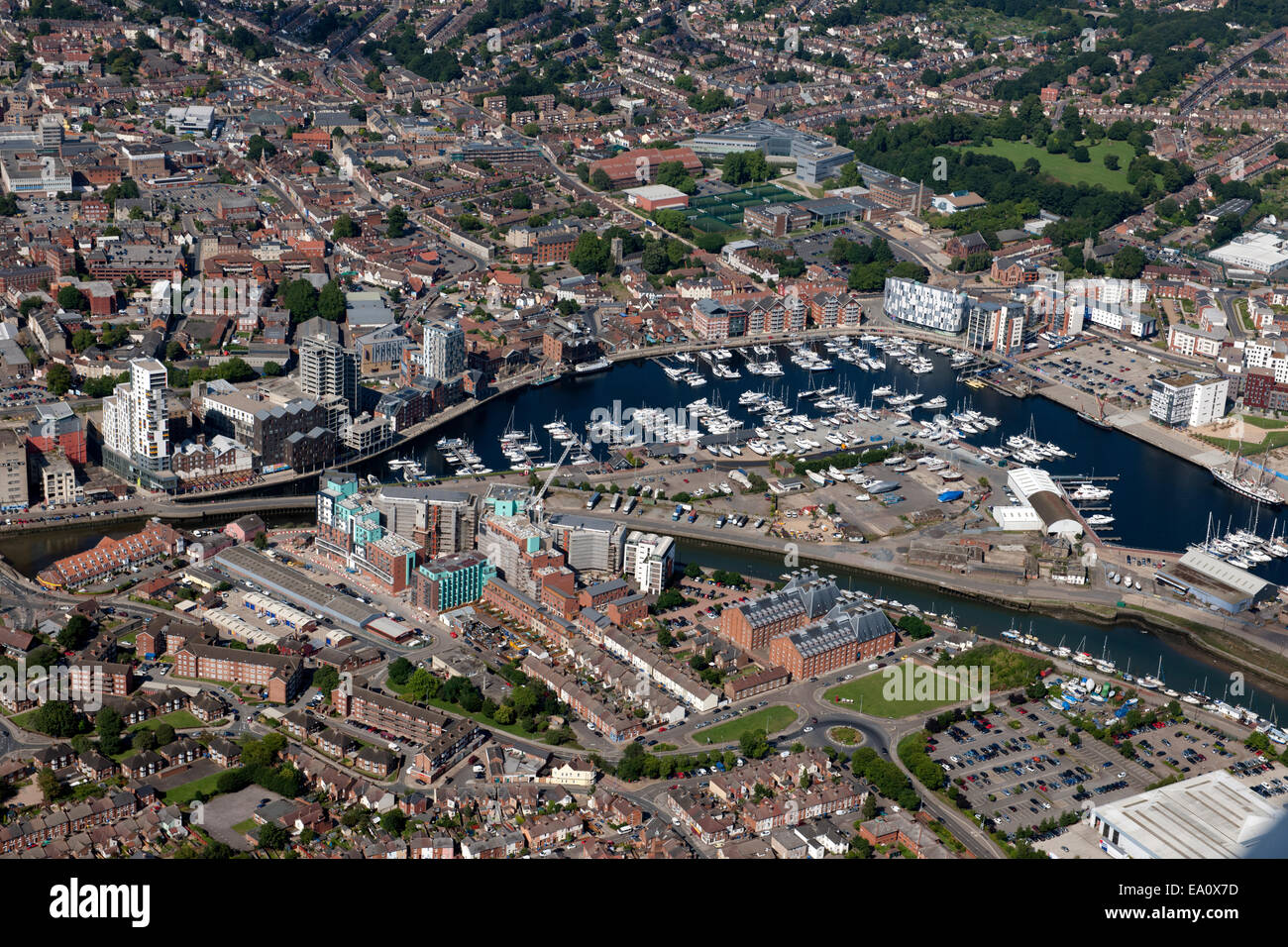 An aerial view of Ipswich Suffolk with the town centre, Football ...