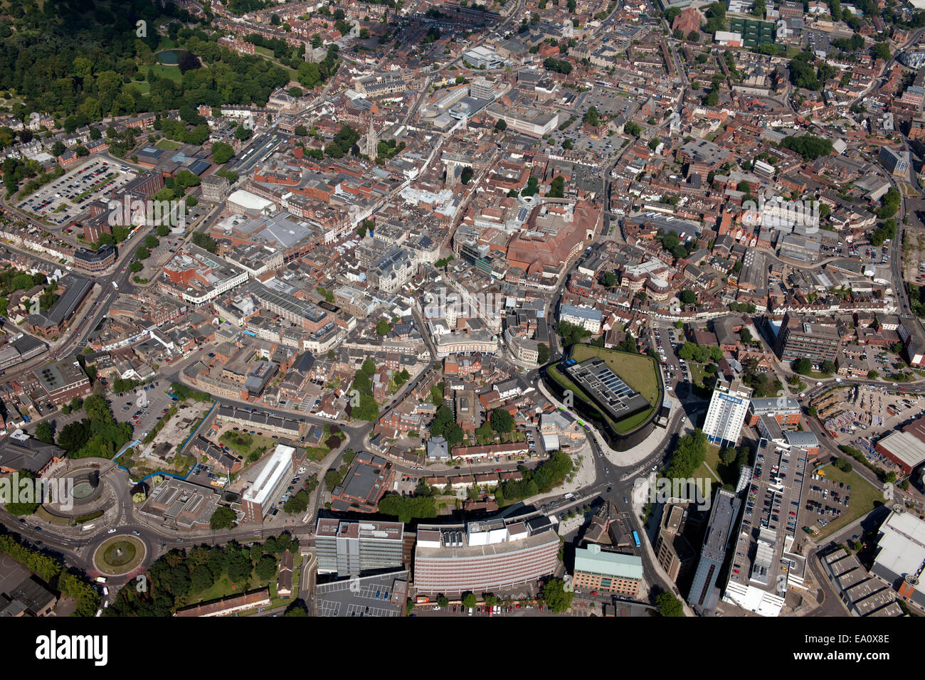 An aerial view of Ipswich Suffolk with the town centre, Football ...