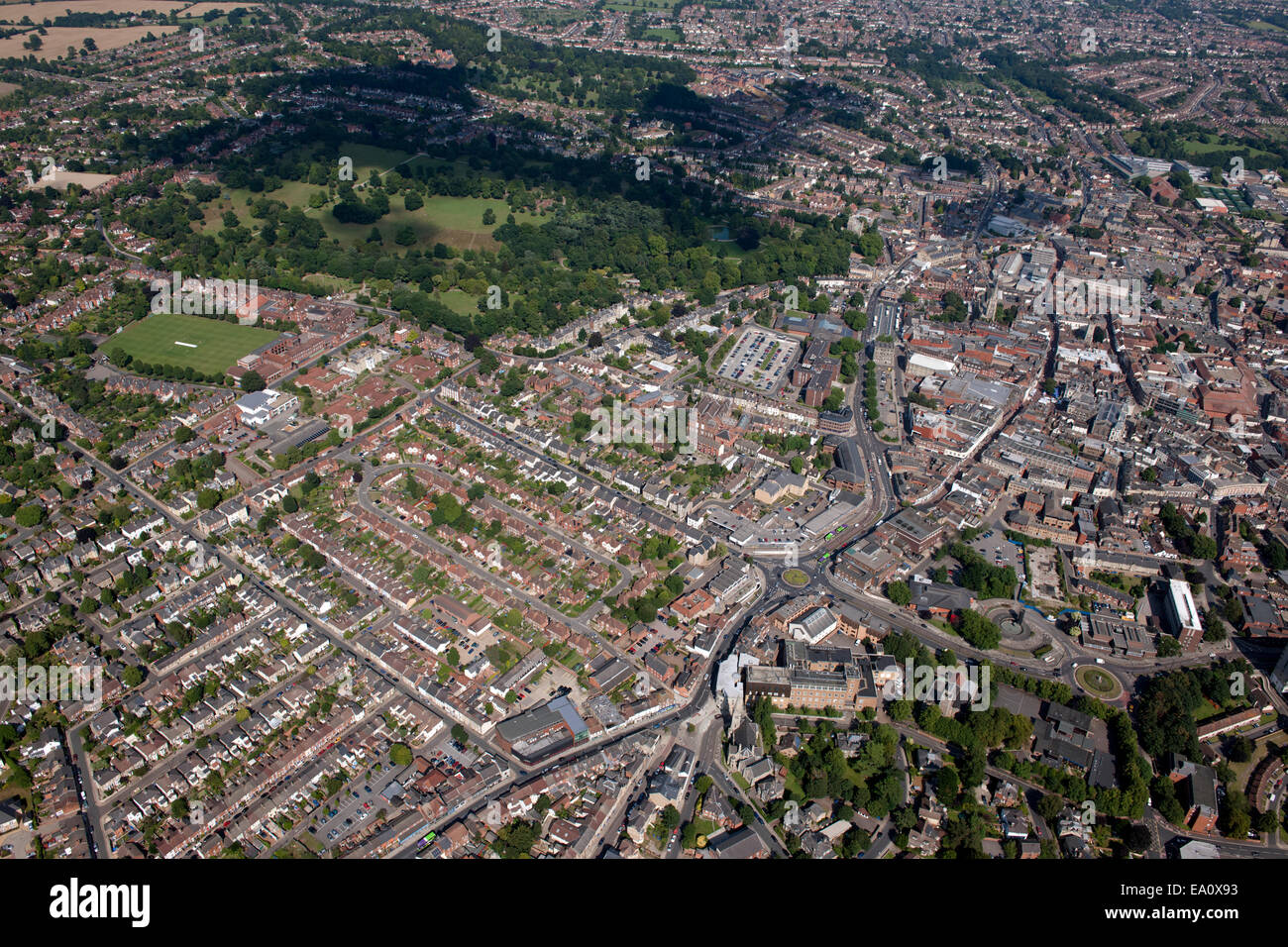 An aerial view of Ipswich Suffolk with the town centre, Football ...
