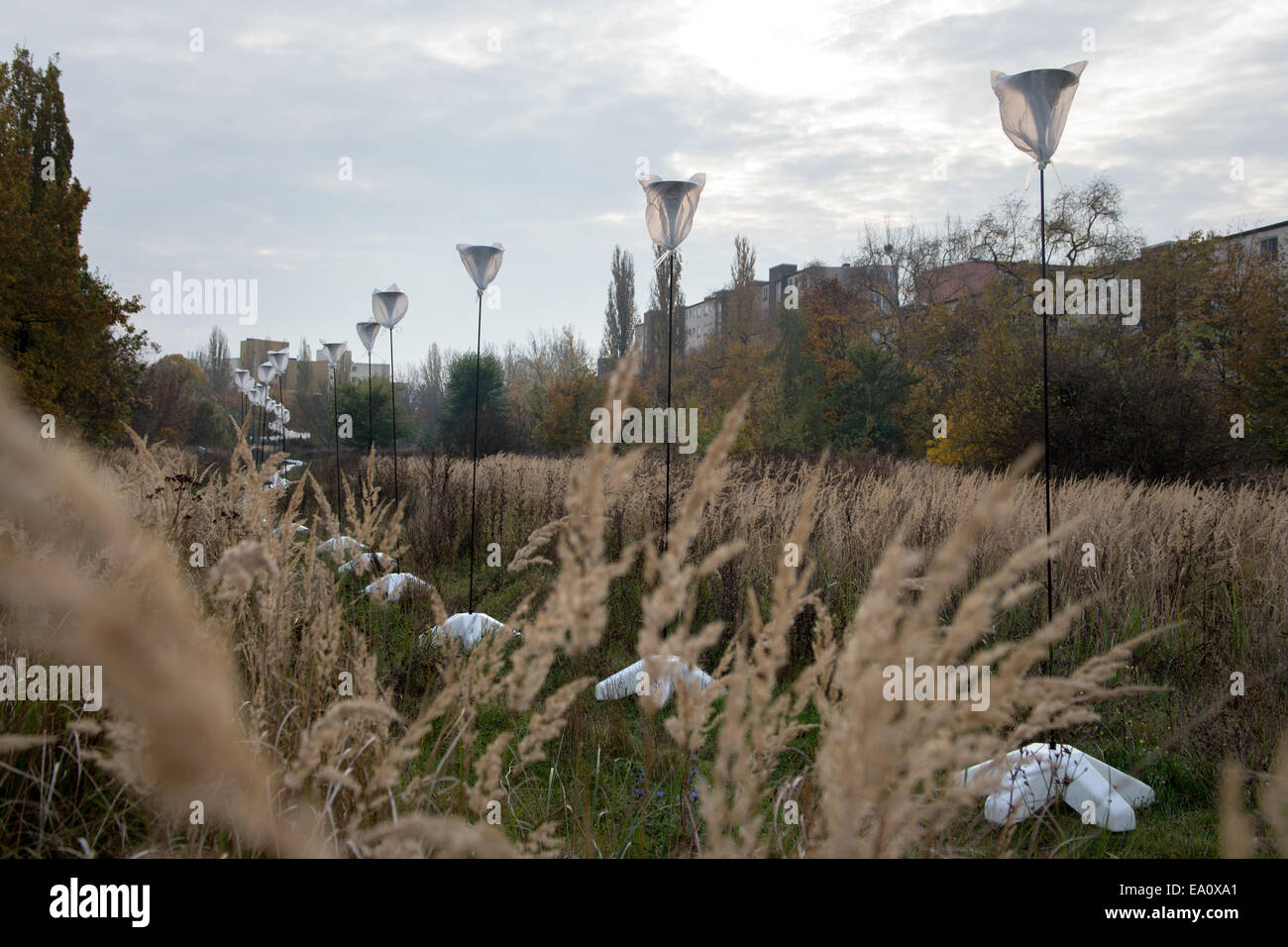 Berlin, Germany. 05th Nov, 2014. Balloon markers in a park at Sebastian ...