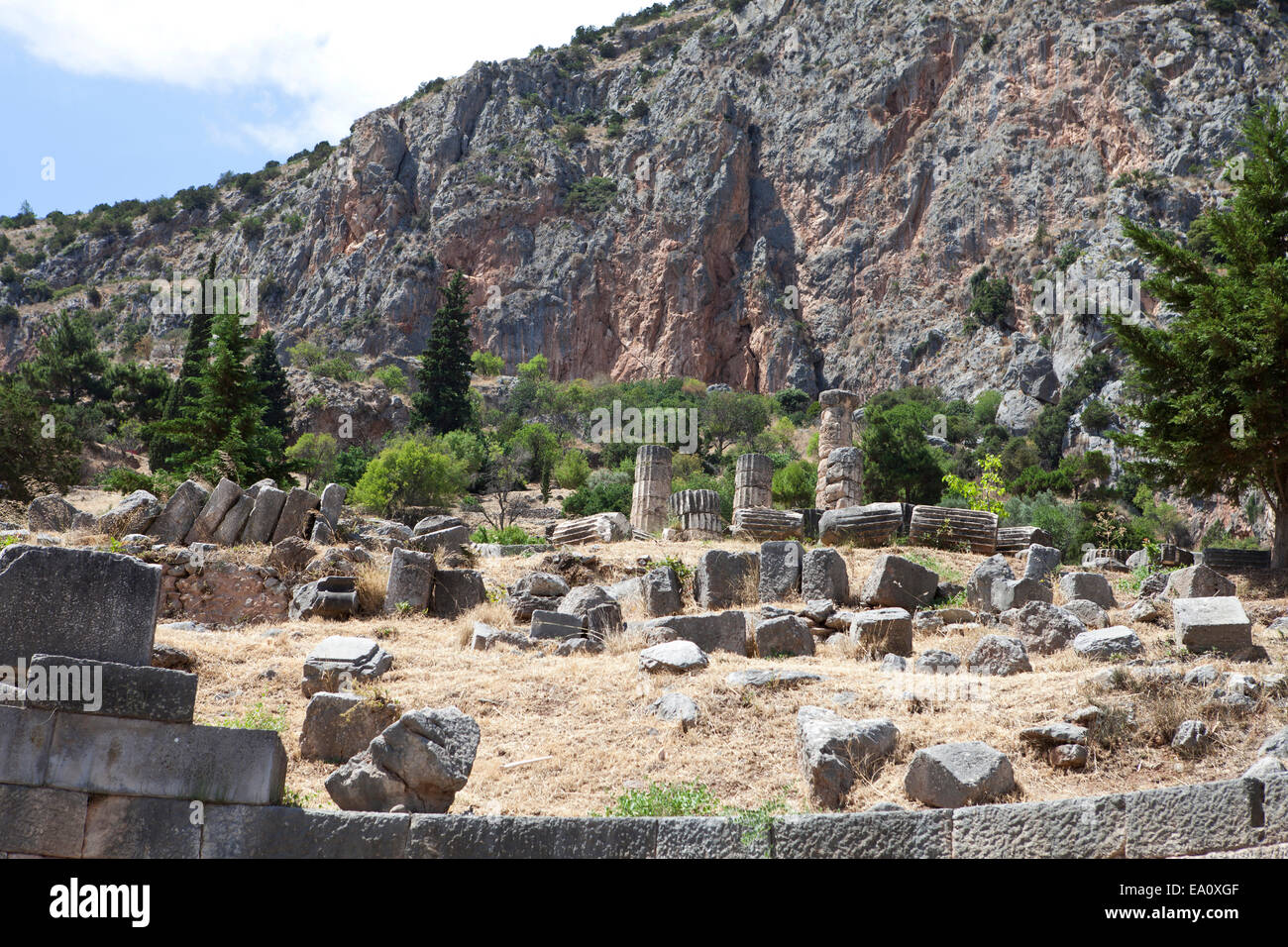 Delphi ancient ruins and Apollo temple Stock Photo - Alamy