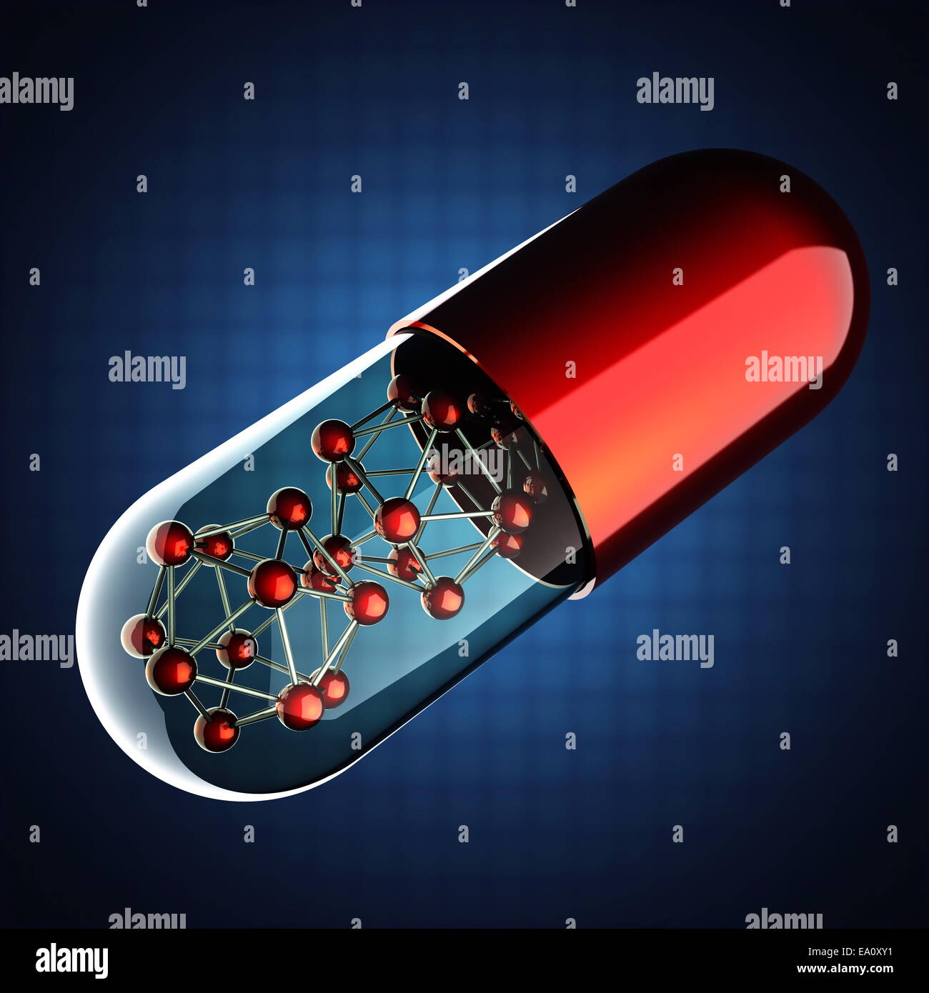 Transparent capsule on blue background Stock Photo - Alamy
