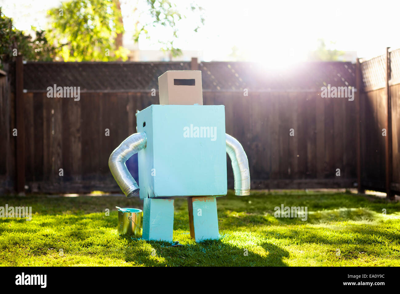 Home made light blue robot in garden Stock Photo - Alamy