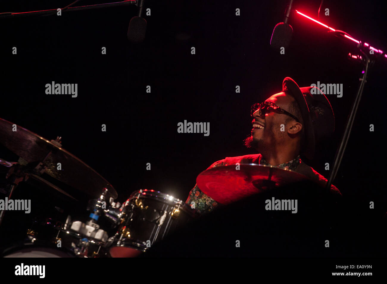Emanuel Harrold on drums for Gregory Porter who sings on stage at 18th ...