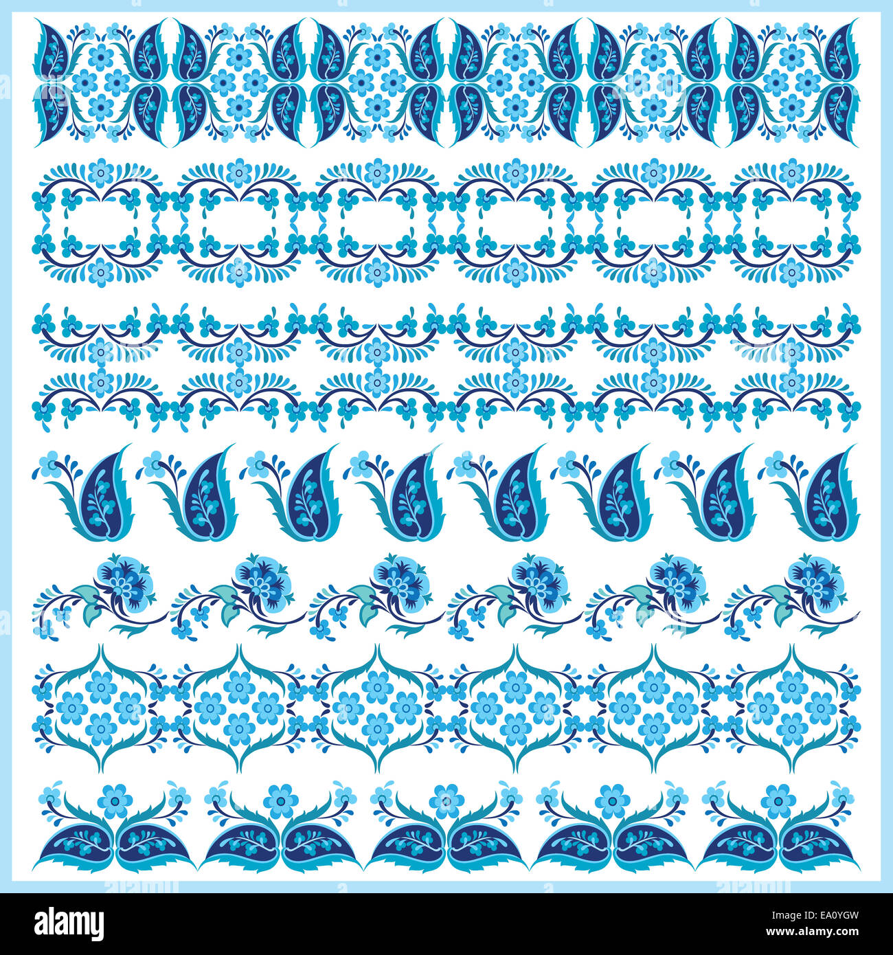 blue oriental ottoman border design two Stock Photo - Alamy