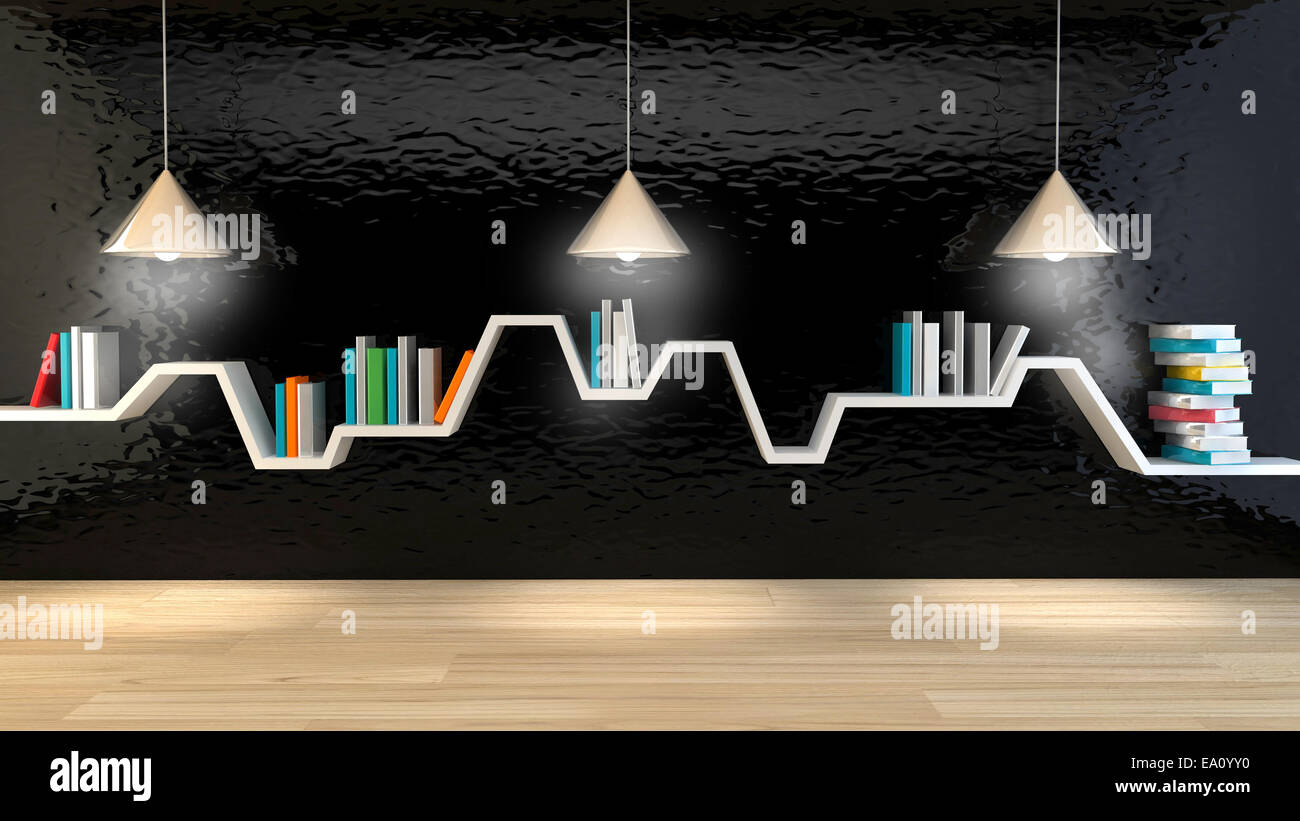 3d render of minimalist shelf over dramatic concrete background, modern ...