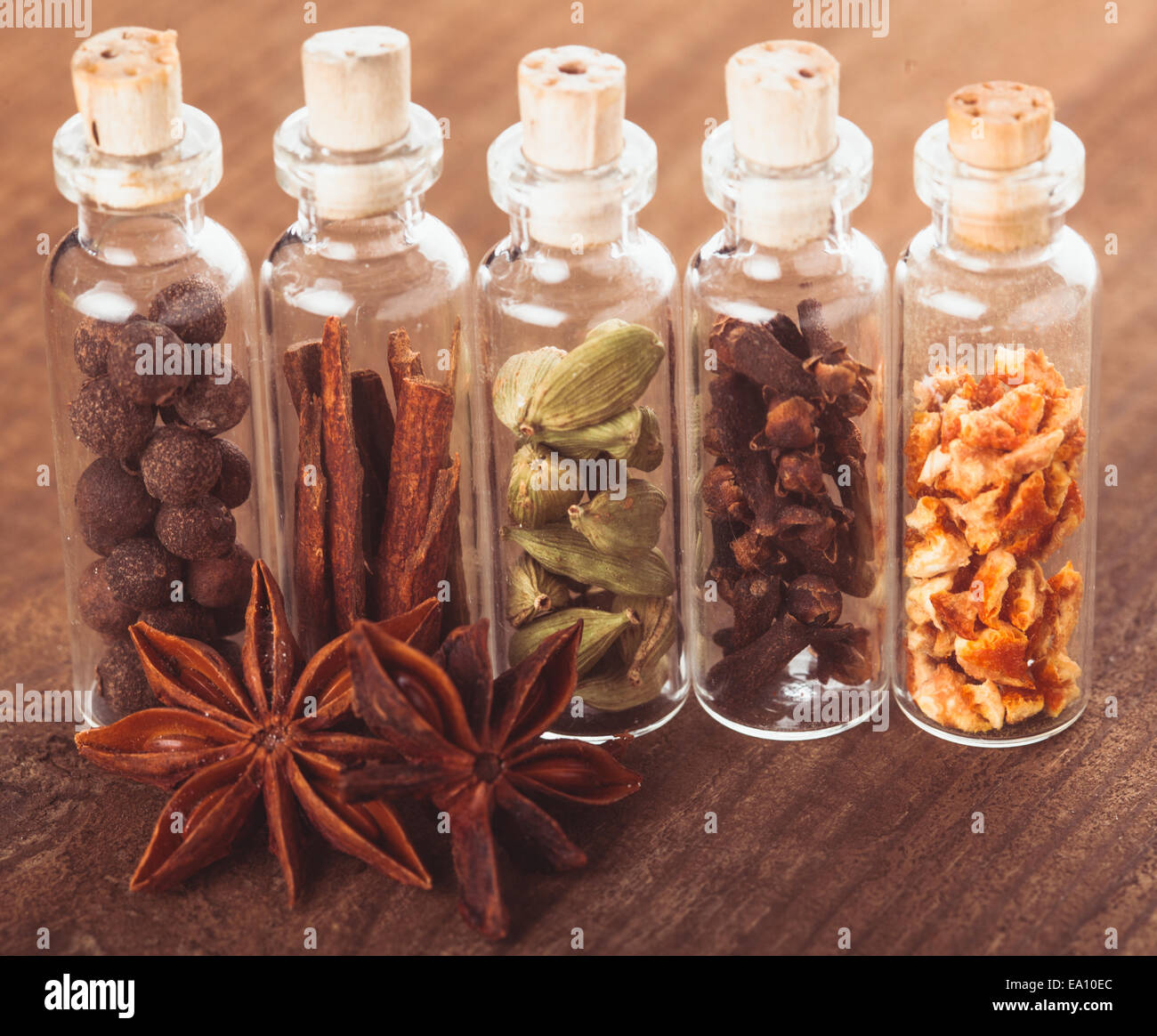 Christmas spices for mulled wine or ginger cookies in small decorative ...