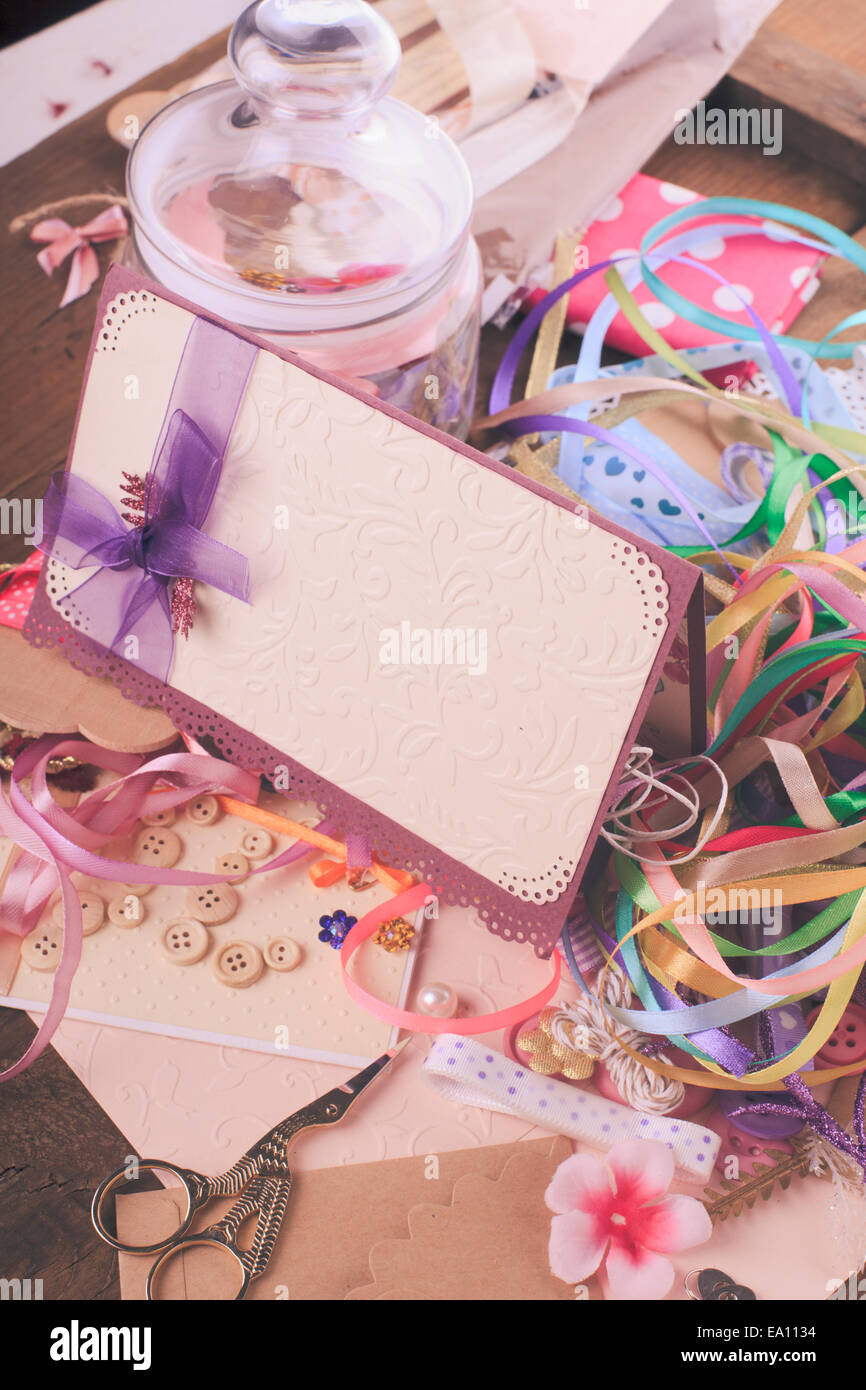 Scrapbooking craft materials for decorating postcards and books Stock ...