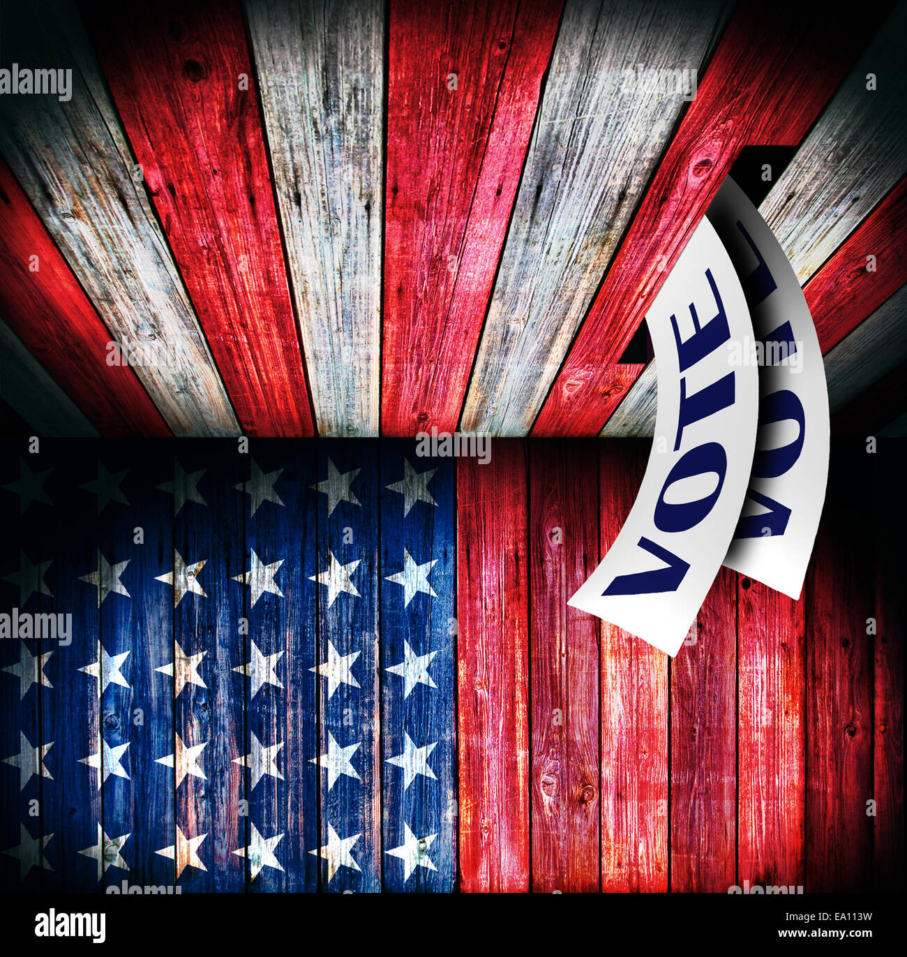 Ballot and wooden box on Flag of USA, voting concept design Stock Photo ...