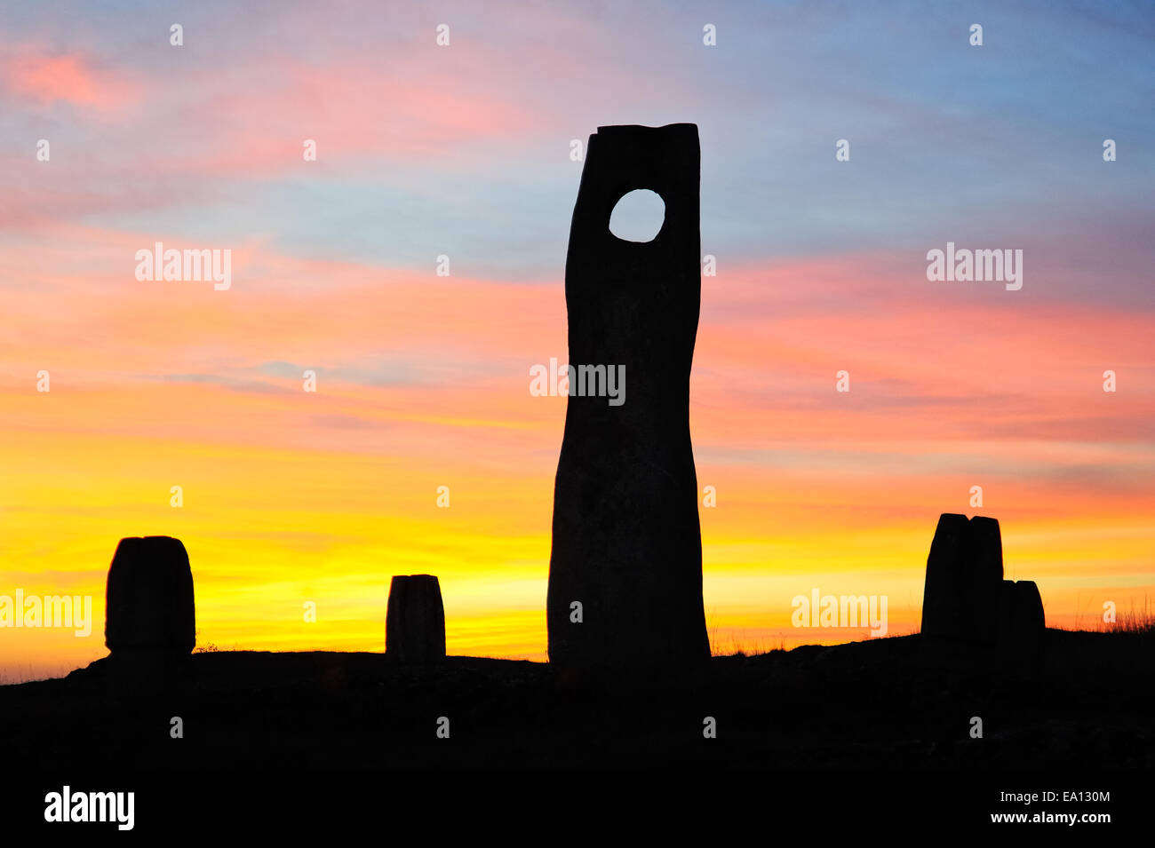 Stones stone circle at sunset Stock Photo - Alamy