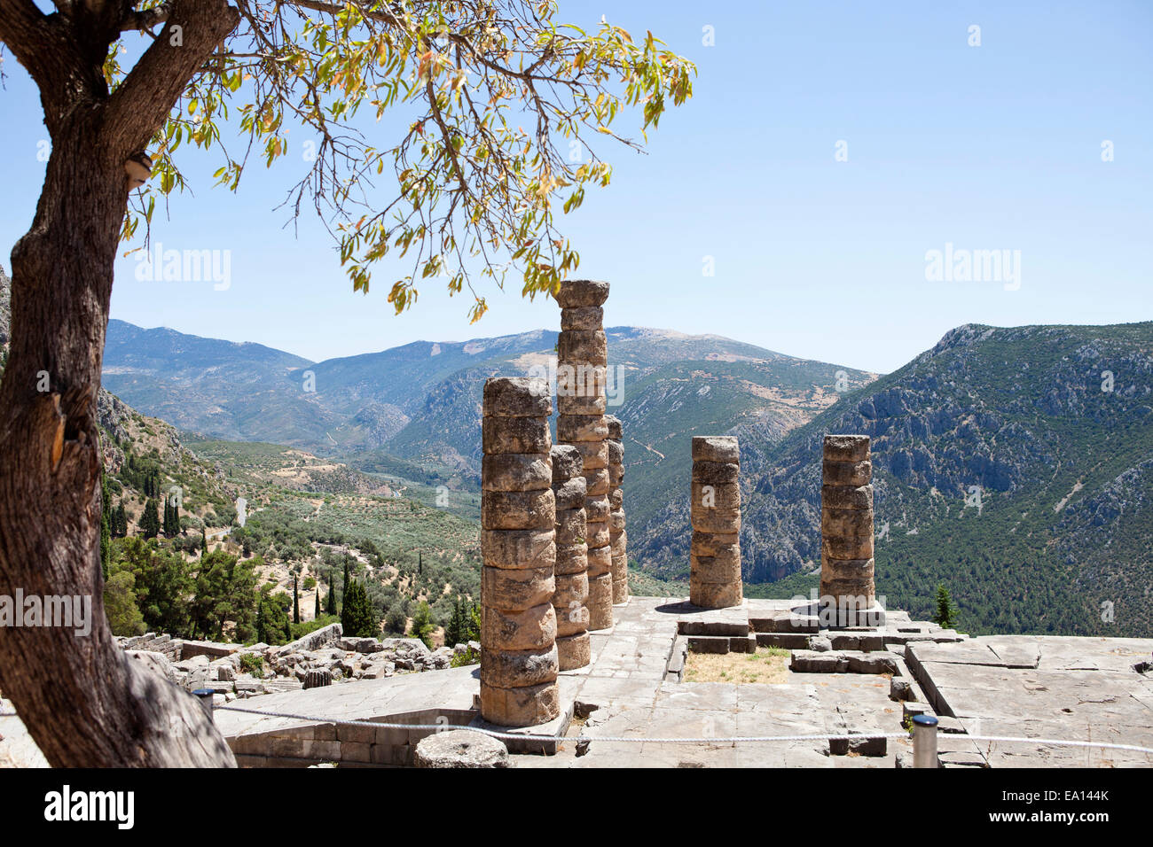 Delphi ancient ruins and Apollo temple Stock Photo - Alamy