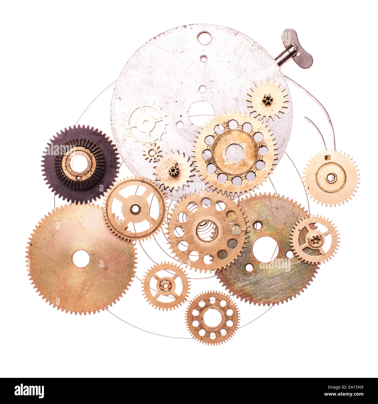 Steampunk details isolated on white. Mechanical clocks details, gears ...