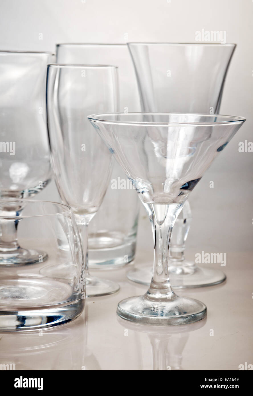 Clean empty glassware collection Stock Photo - Alamy