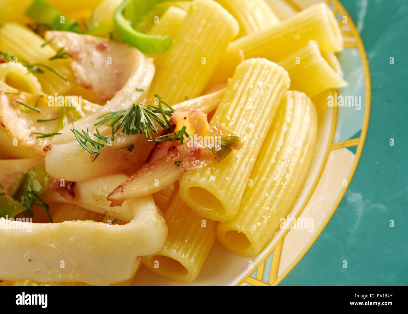Seafood with Rigatoni Pasta Stock Photo - Alamy