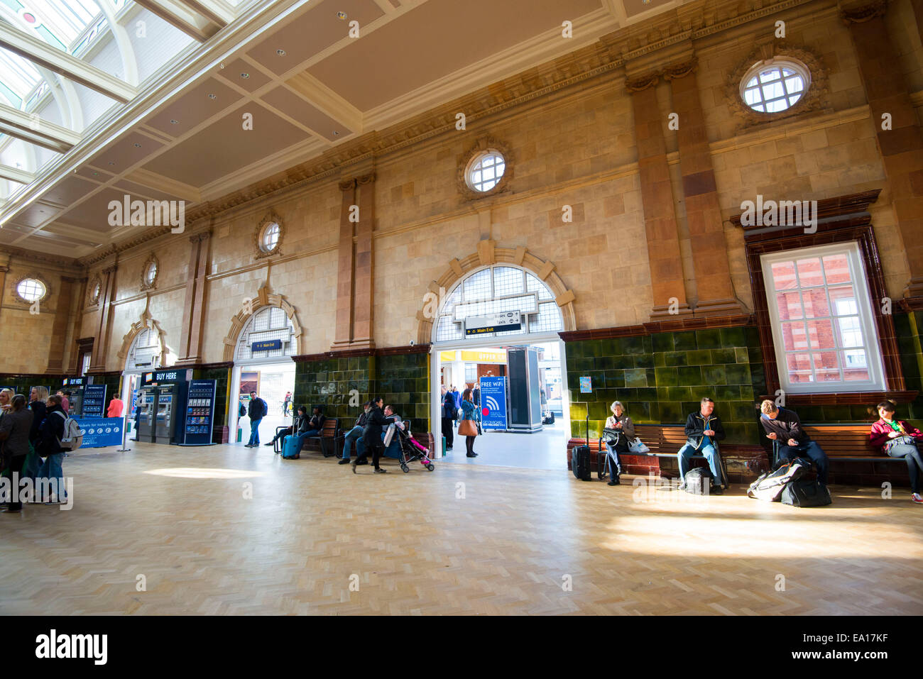Inside the newly refurbished train station in Nottingham City, England ...