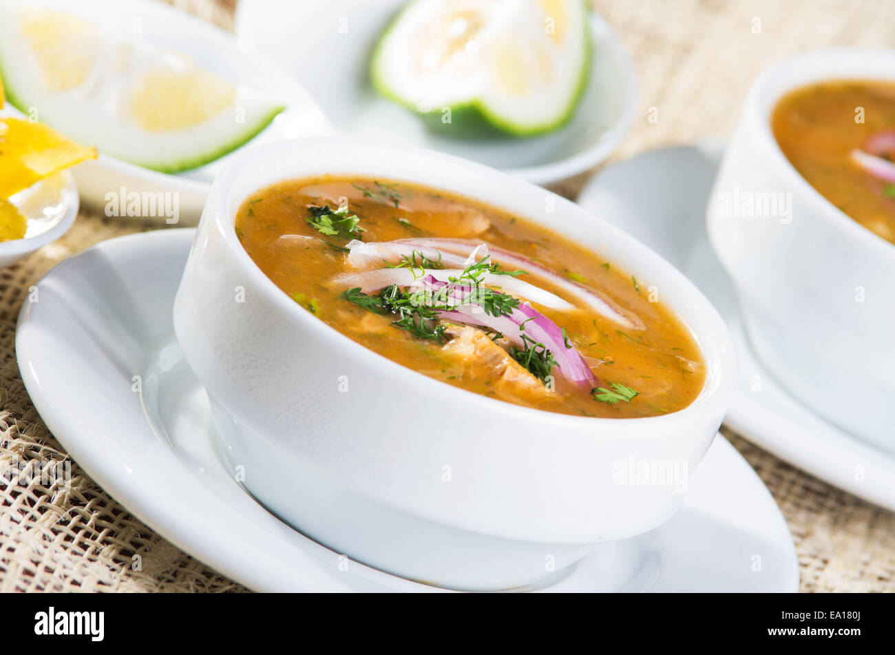 Delicious encebollado fish stew from Ecuador Stock Photo - Alamy