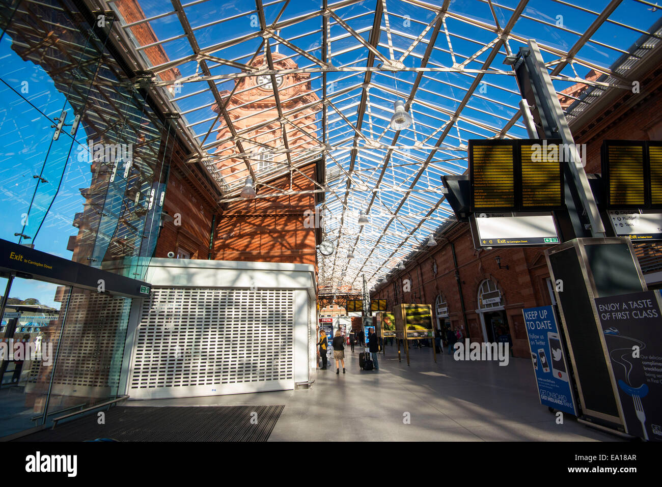 Inside the newly refurbished train station in Nottingham City, England ...