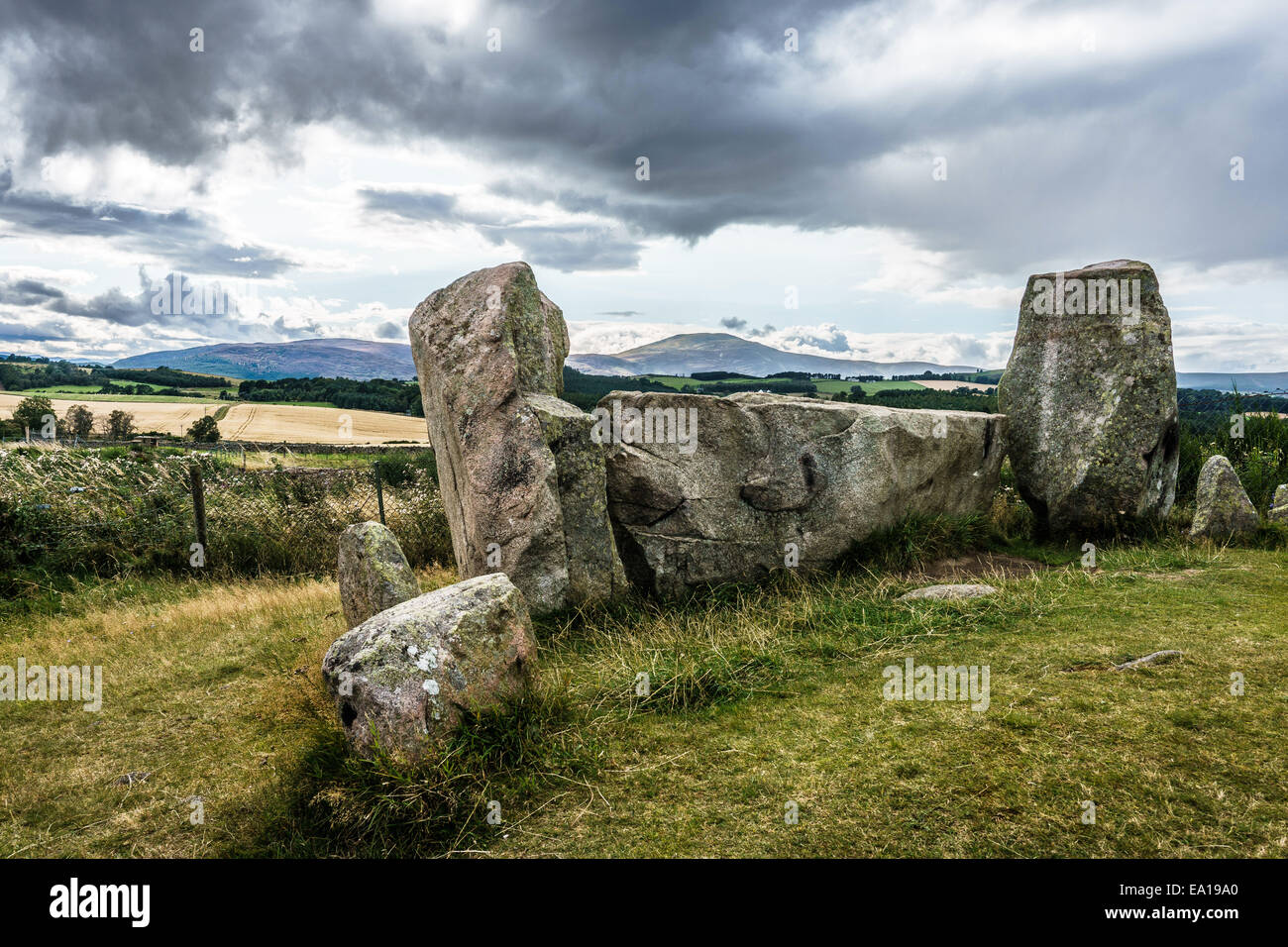 Landscape view of ancient Tomnaverie Stone Circle monument in Tarland ...