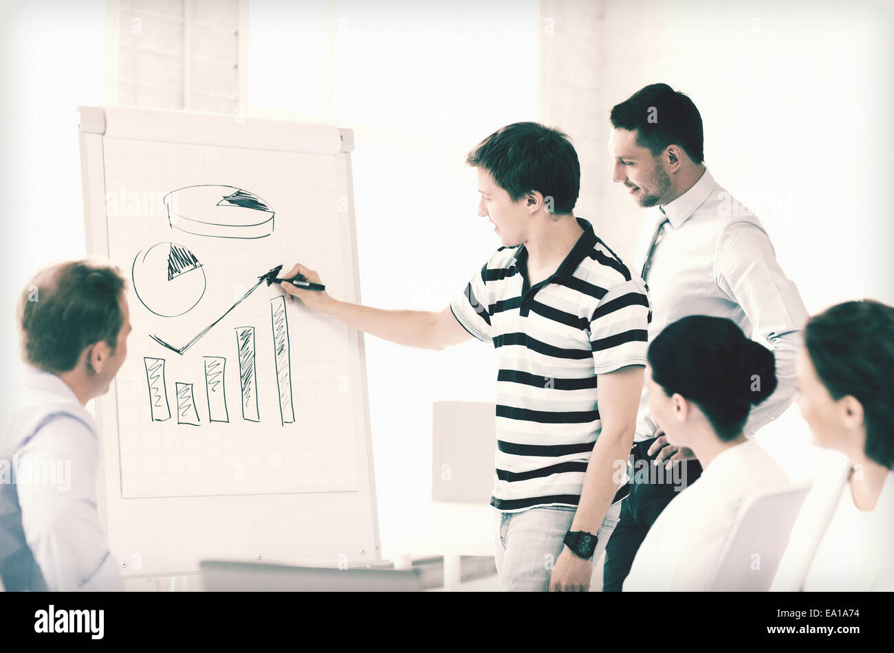 business team working with flipchart in office Stock Photo - Alamy