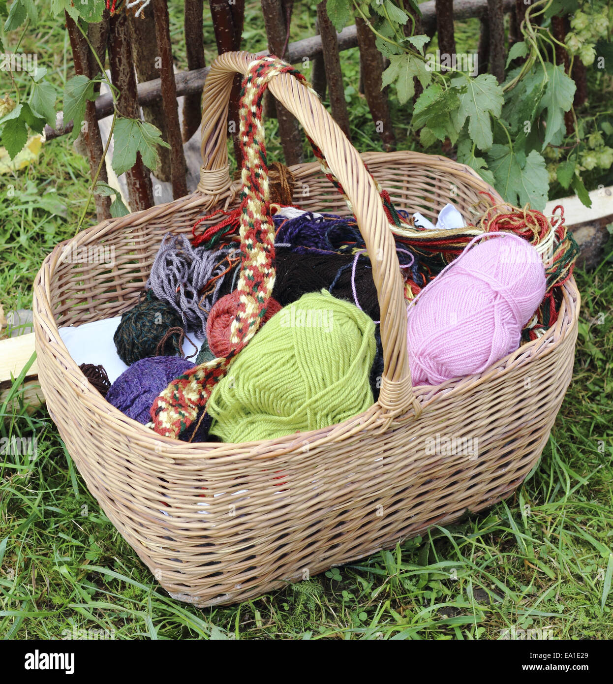 Basket with yarn Stock Photo - Alamy