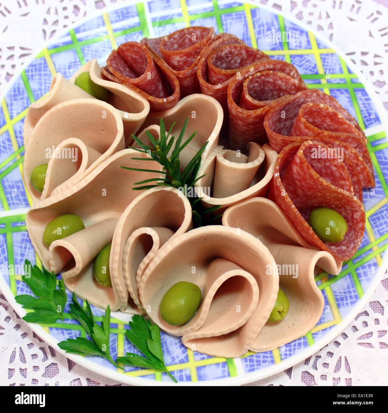 Cooked sausage and salami Stock Photo - Alamy
