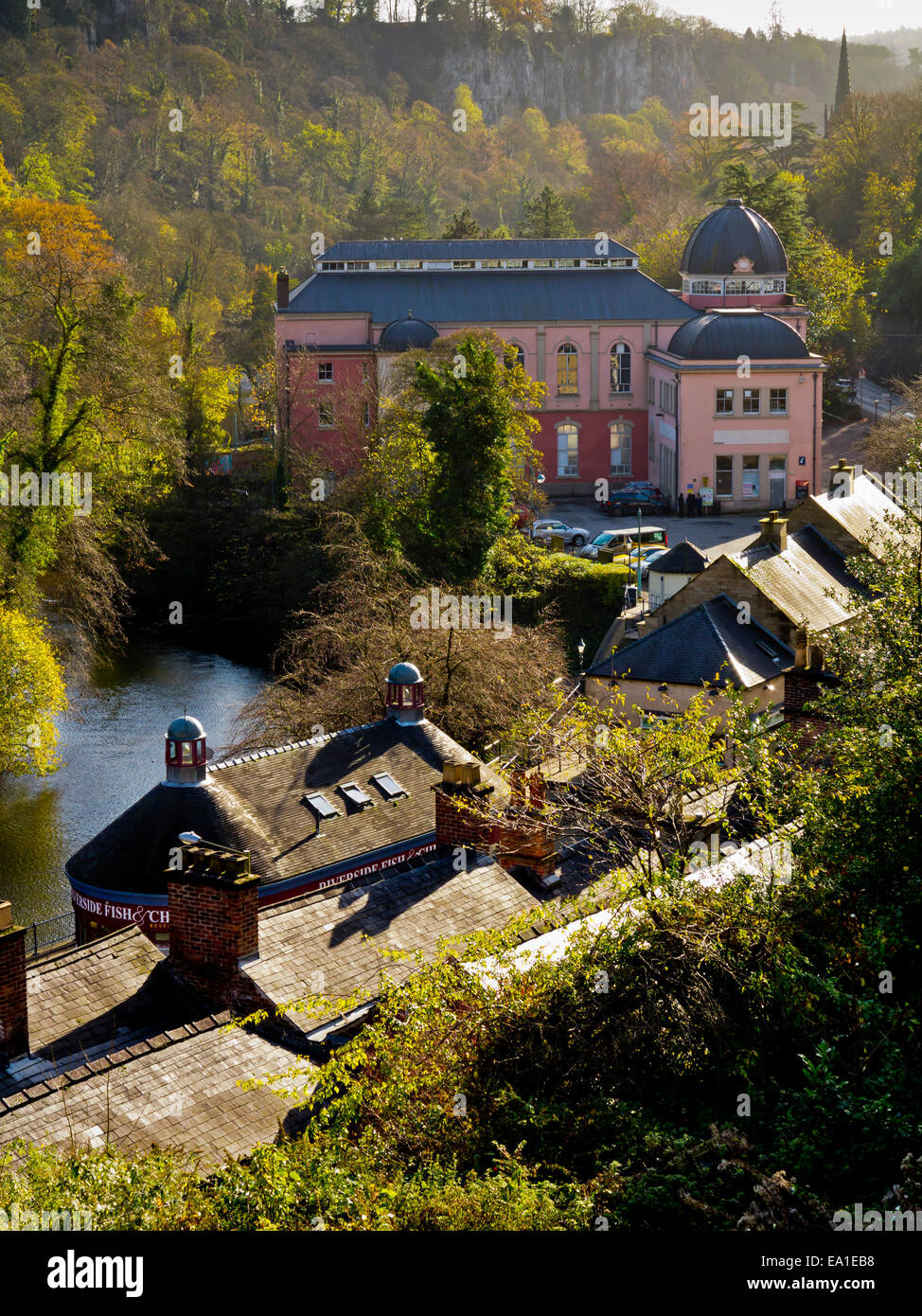Autumn view looking down on the River Derwent and the Grand Pavilion in ...
