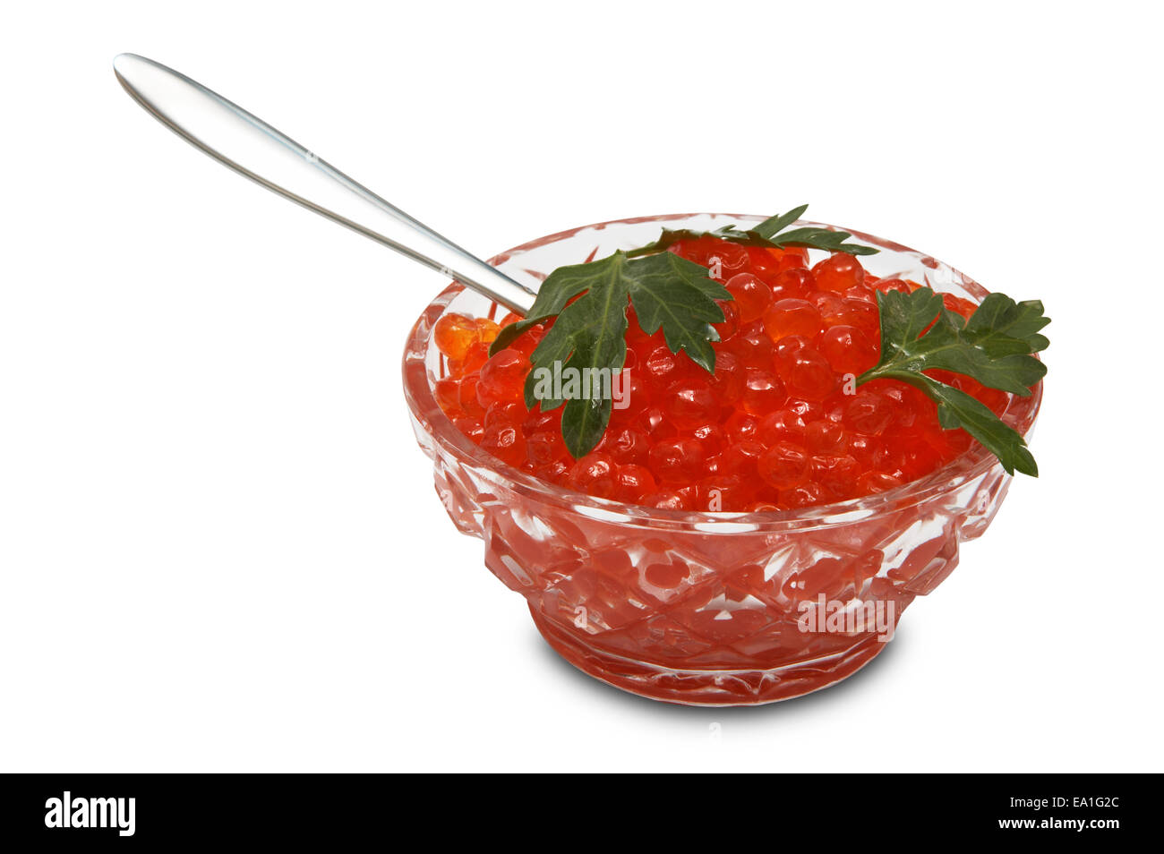 Crystal dish with red caviar Stock Photo - Alamy