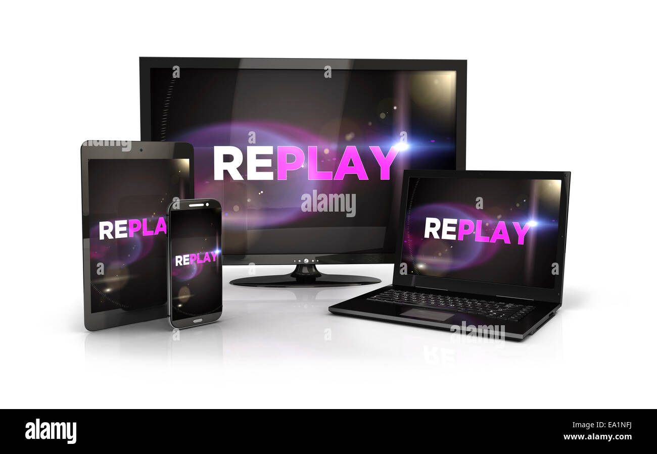 3d replay screen on computer devices, isolated white background, 3d ...