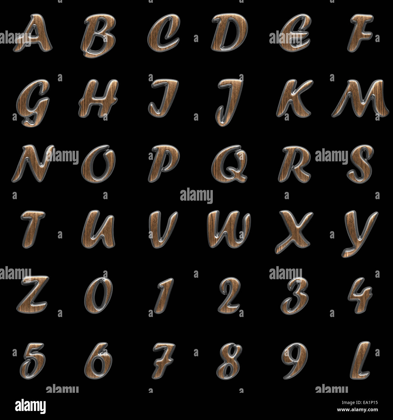 metal and wood alphabet on black background Stock Photo - Alamy