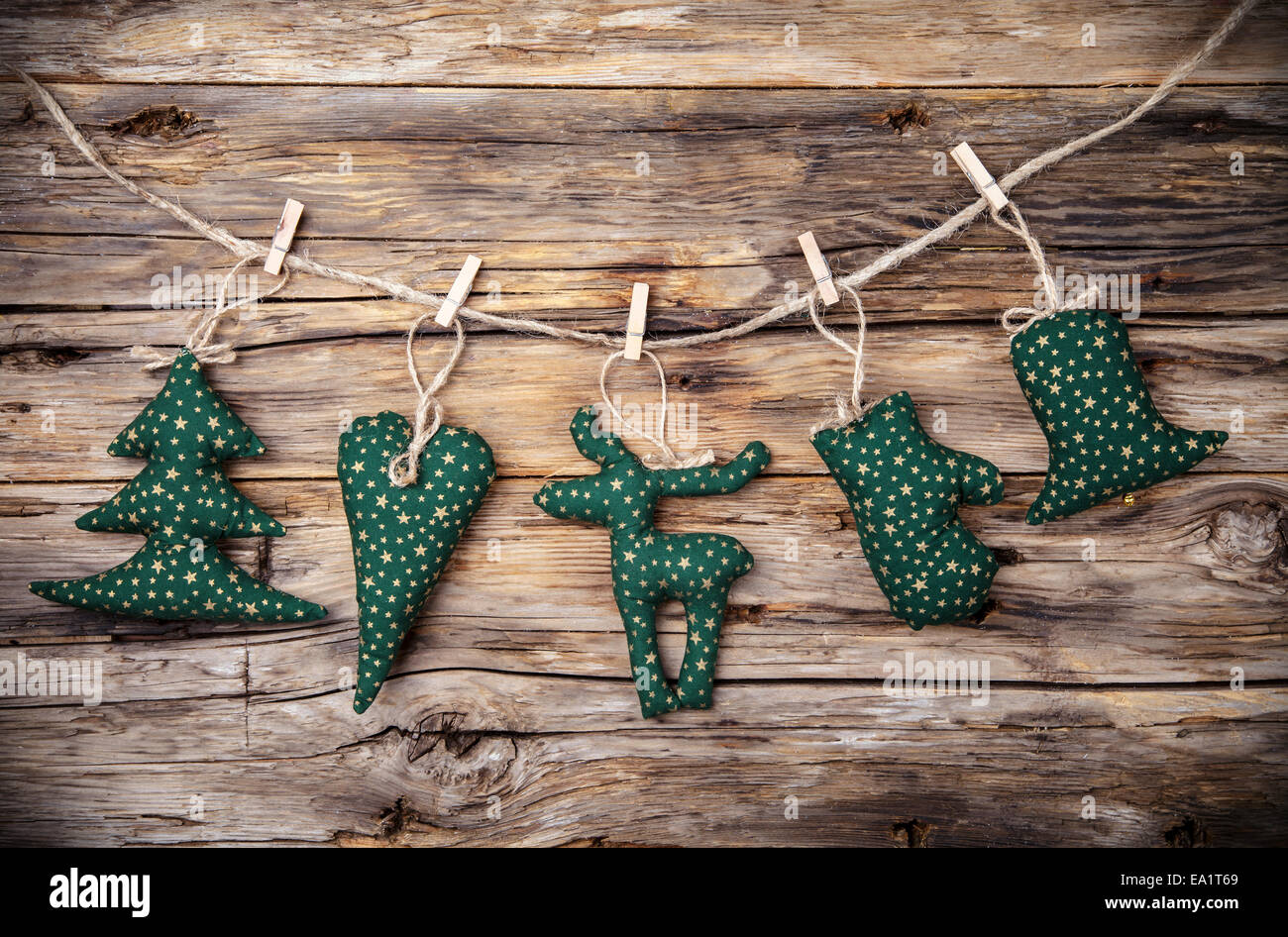 Home made traditional cloth decoration on wooden planks Stock Photo - Alamy