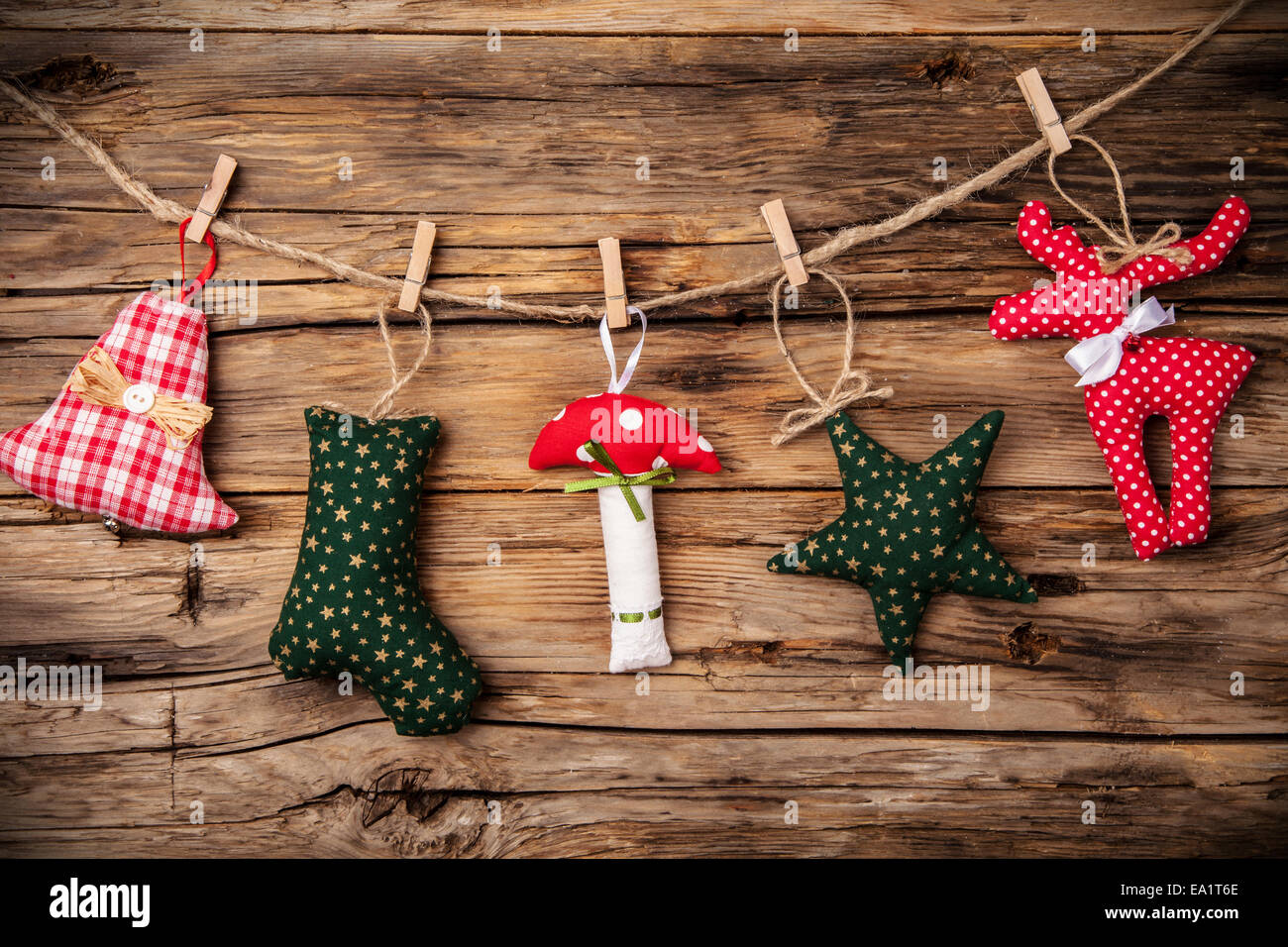 Home made traditional cloth decoration on wooden planks Stock Photo - Alamy