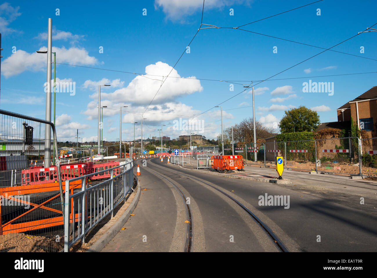 Road and tram works on Queens Drive in Nottingham City, England UK ...