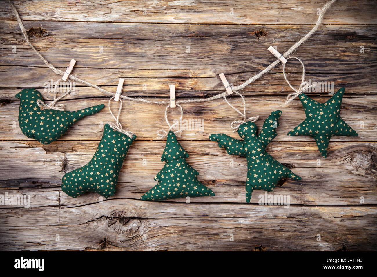 Home made traditional cloth decoration on wooden planks Stock Photo - Alamy