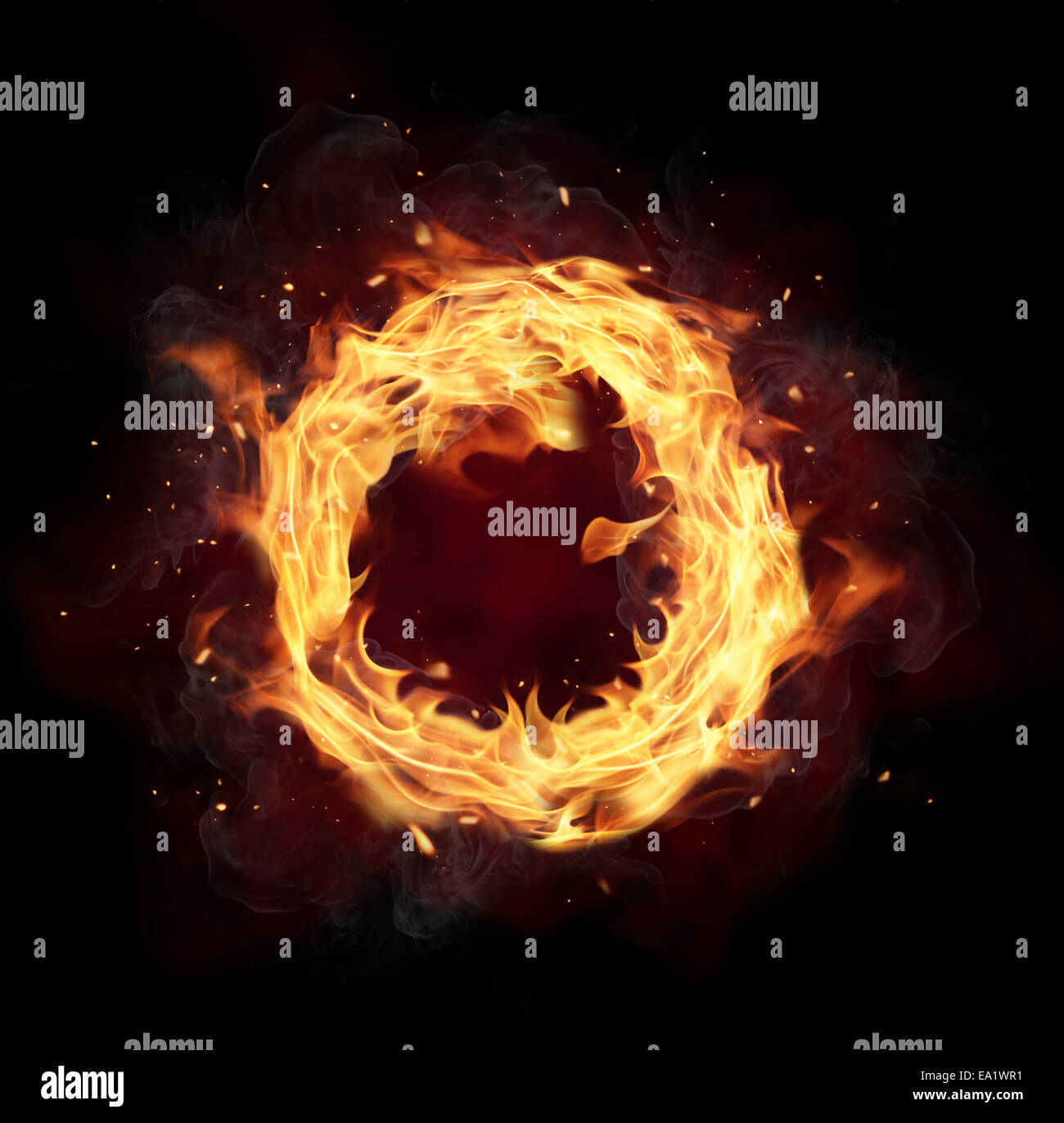 Fire circle with free space for text. isolated on black background ...
