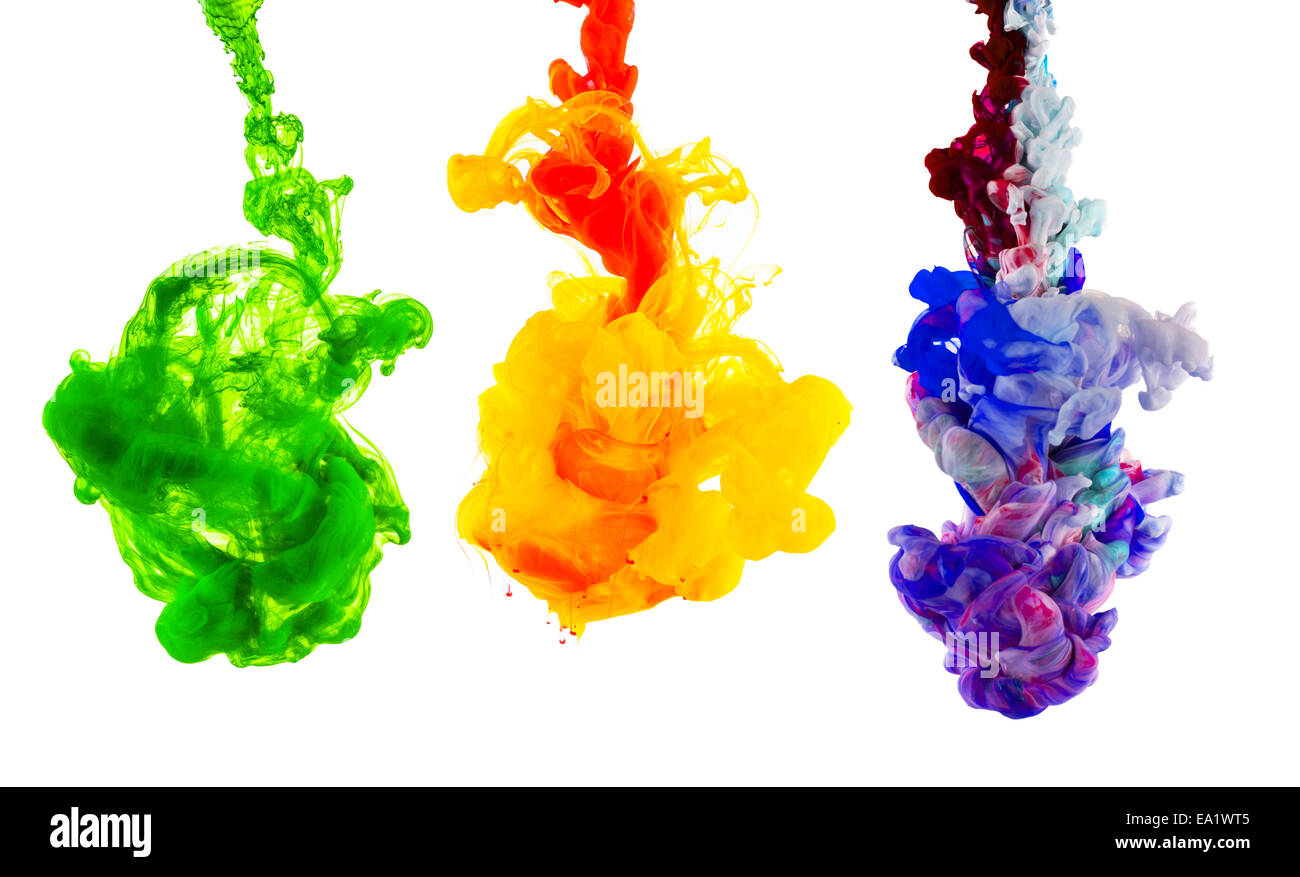 Studio shot of colored ink in water, isolated on white background Stock ...