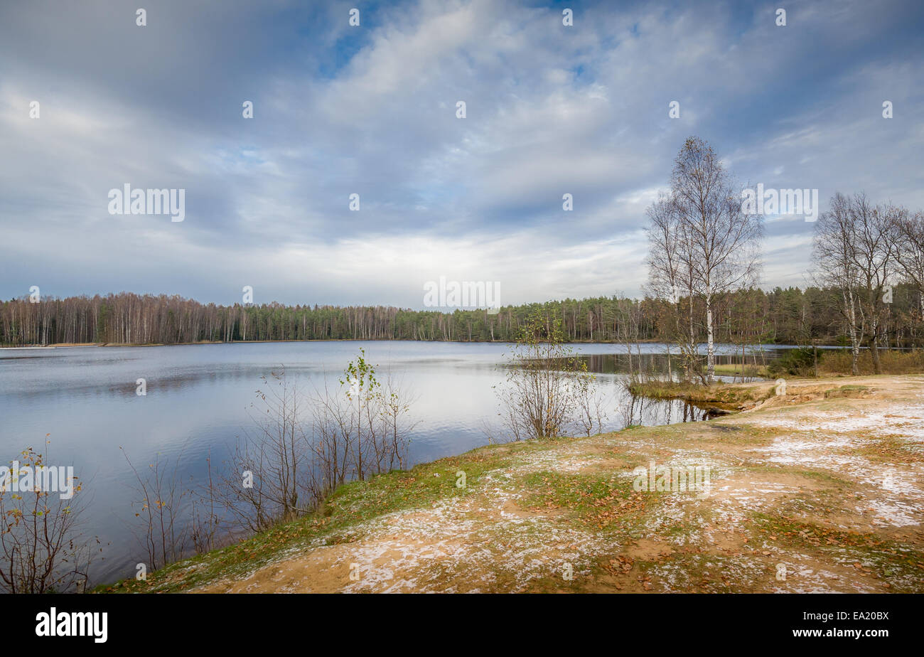 Cold autumn at forest lake Stock Photo - Alamy